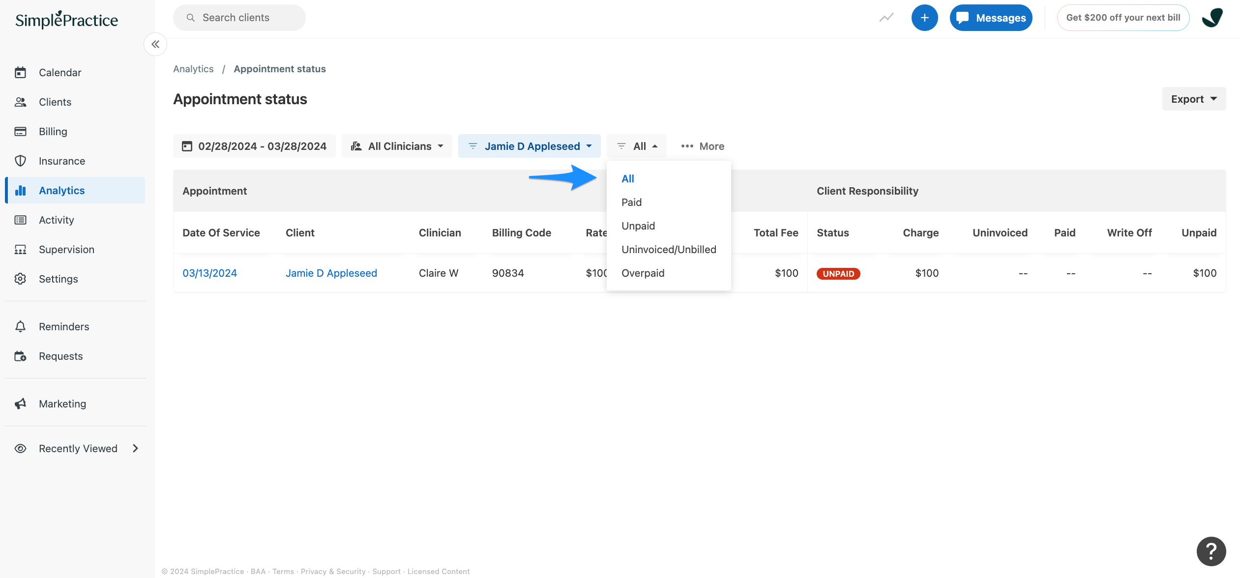 Navigating the Appointment status report – SimplePractice Support