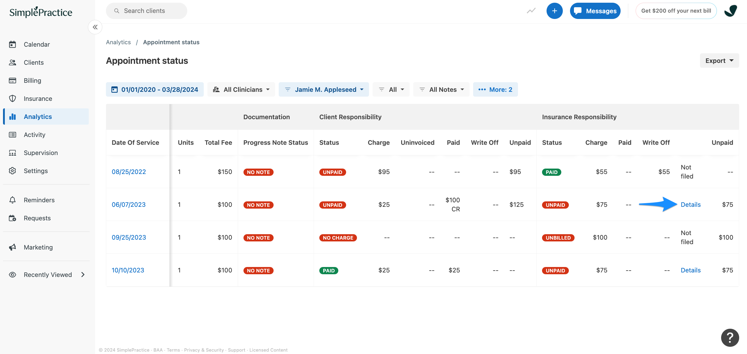 Navigating the Appointment status report – SimplePractice Support