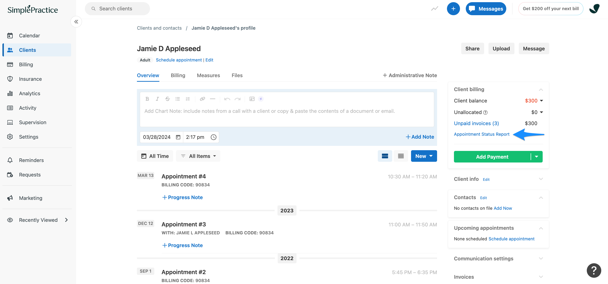 Navigating the Appointment status report – SimplePractice Support