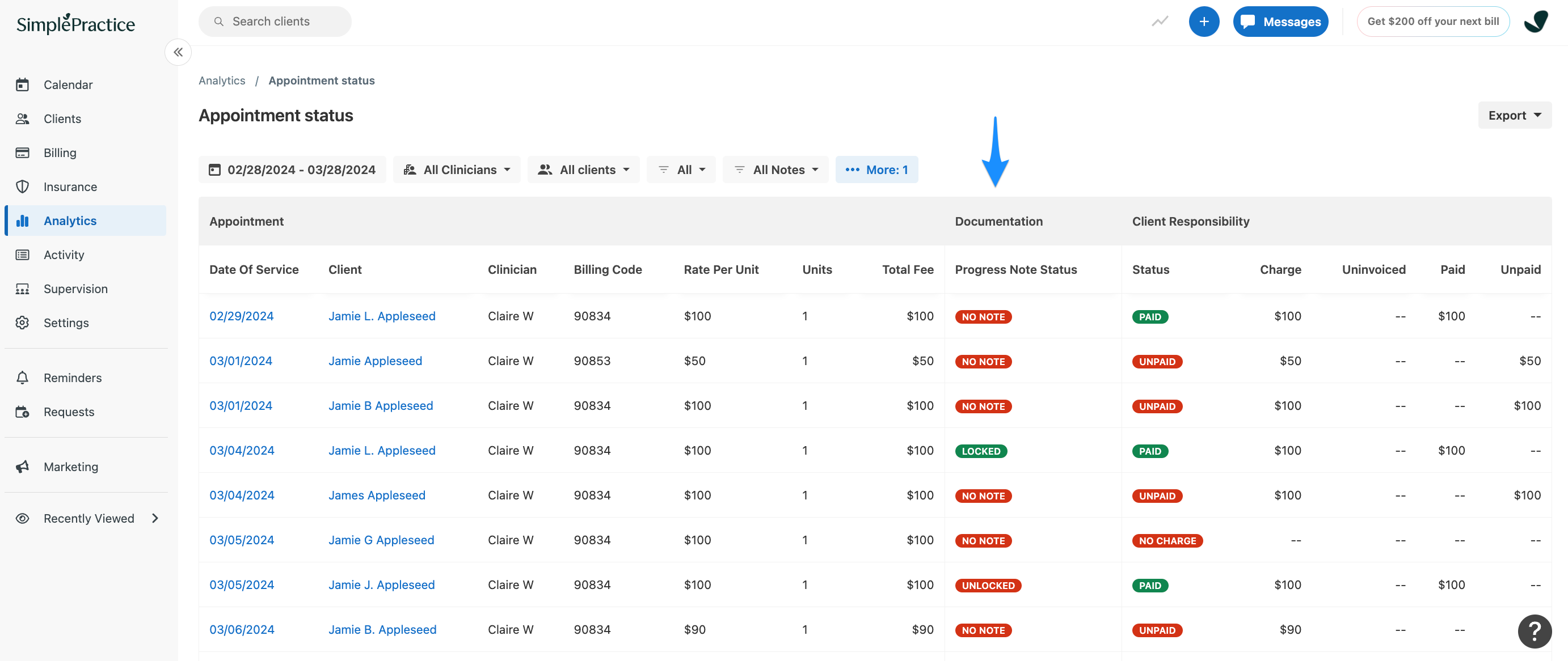 Navigating the Appointment status report – SimplePractice Support