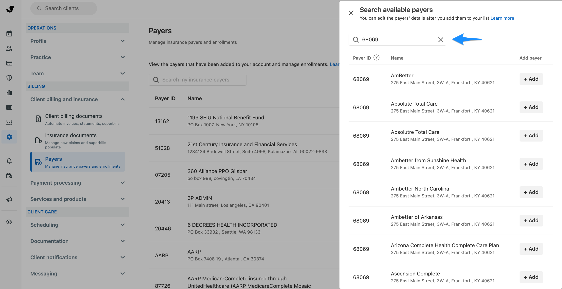 Adding insurance payers and selecting the correct payer ID ...