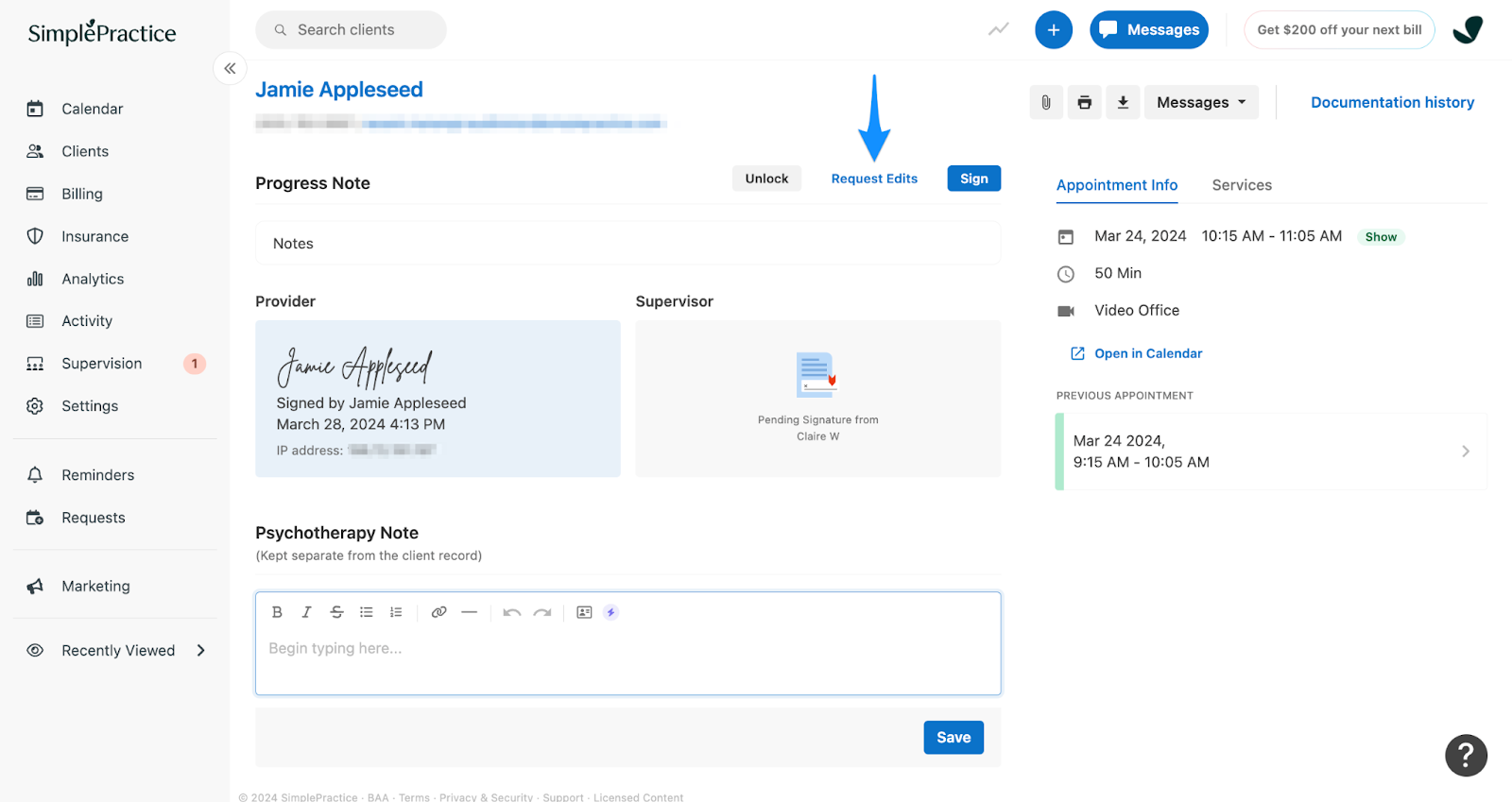 Adding a supervisor to review and sign notes – SimplePractice Support