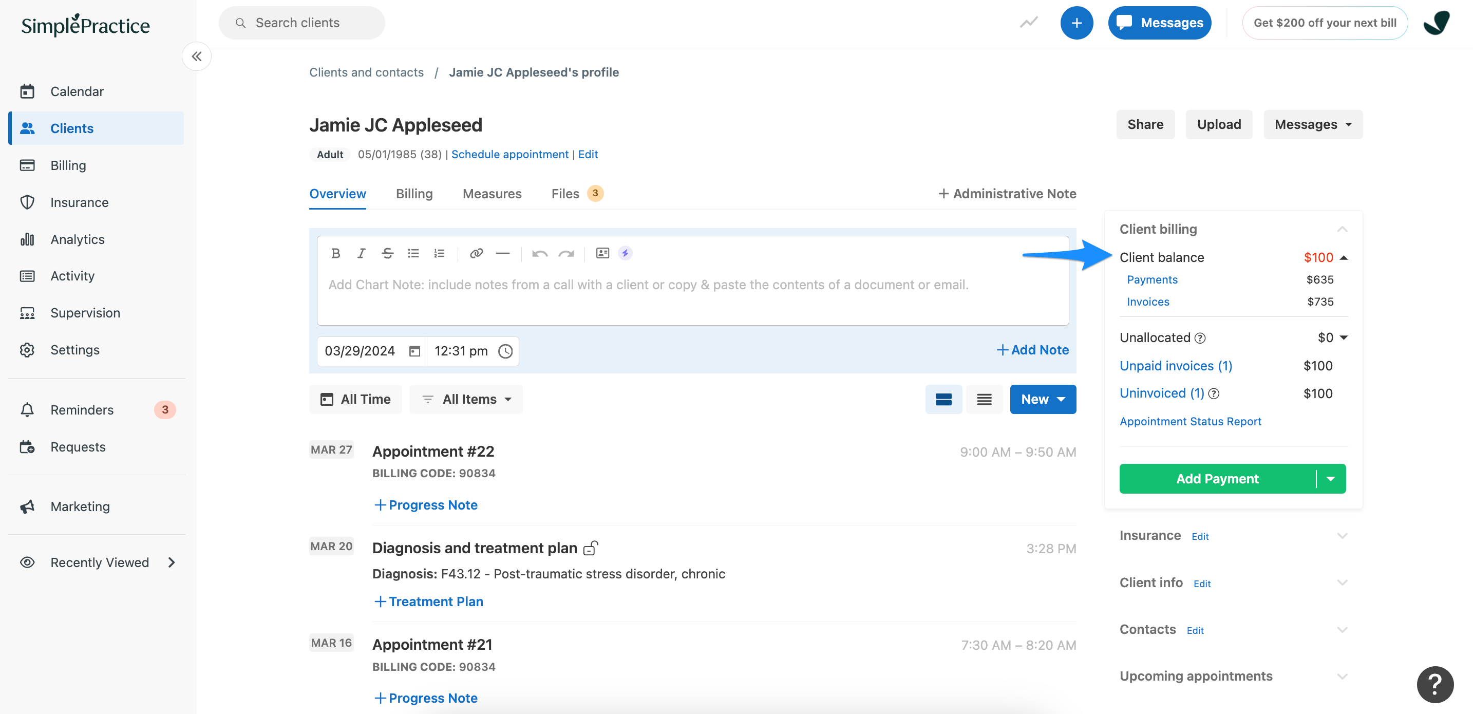 Reviewing a client's billing summary – SimplePractice Support
