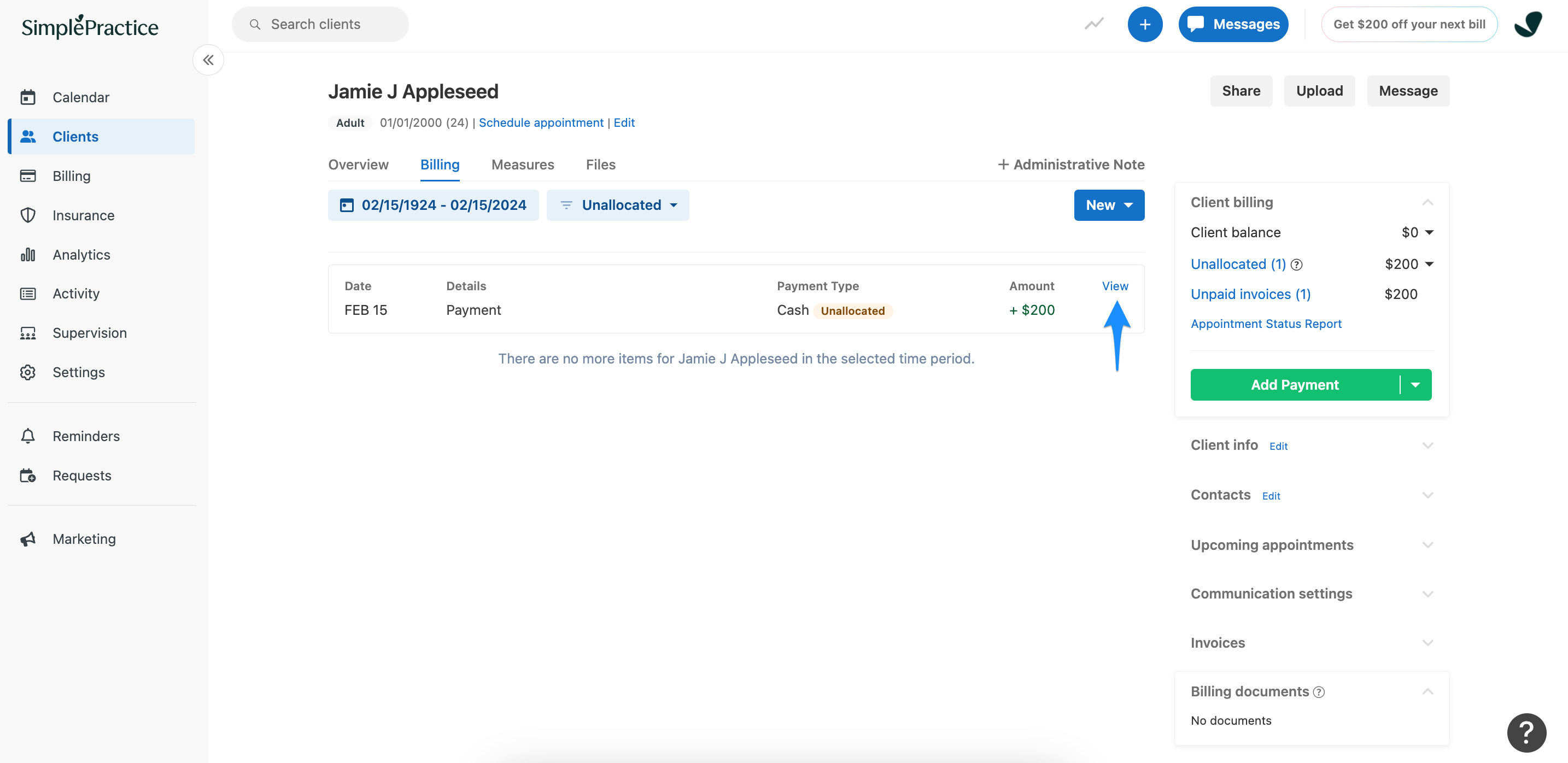 Reviewing a client's billing summary – SimplePractice Support