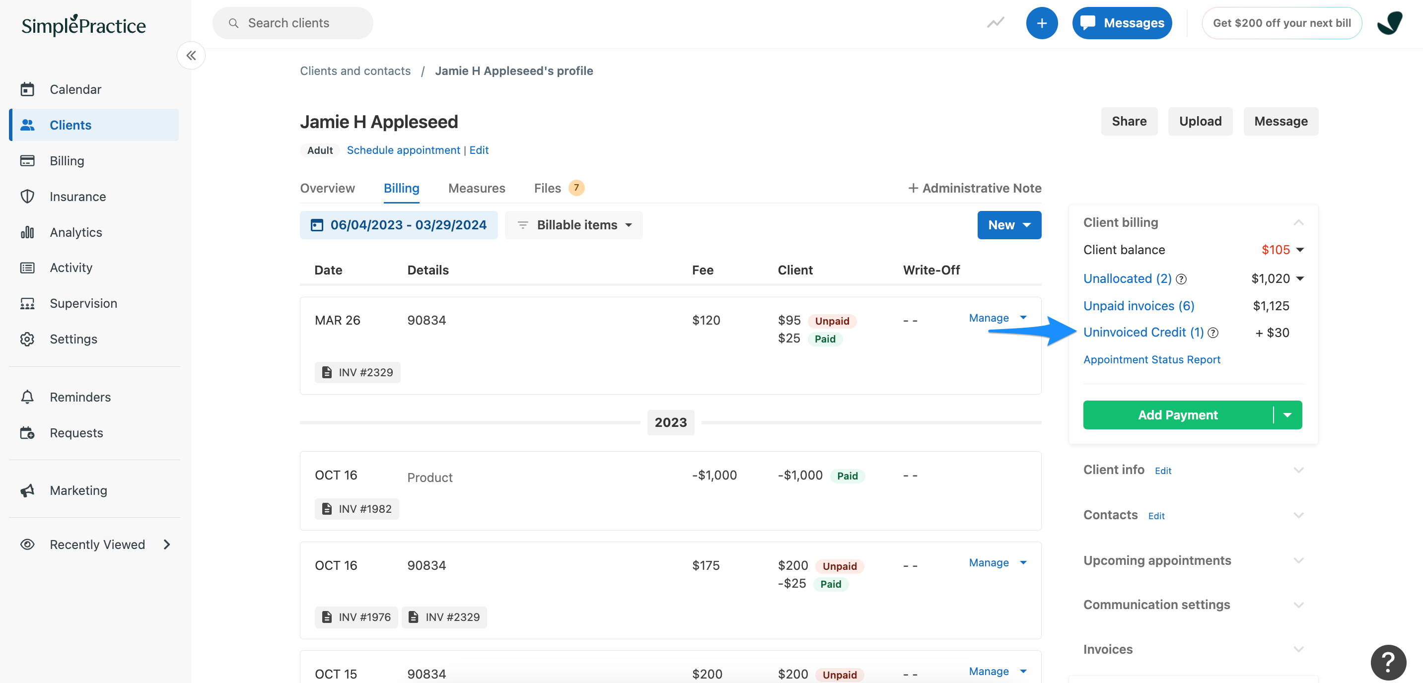 Reviewing a client's billing summary – SimplePractice Support