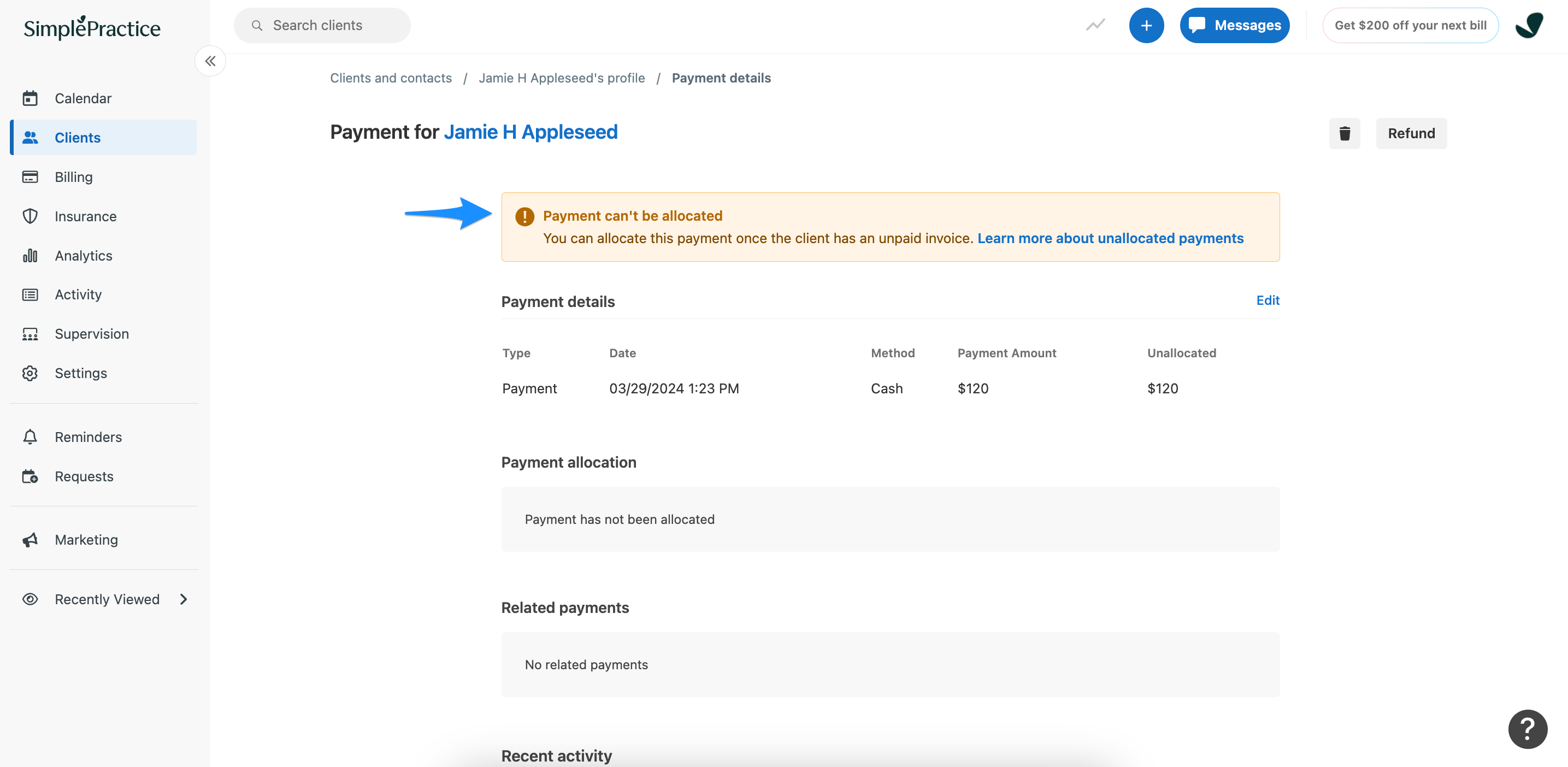 Reviewing a client's billing summary – SimplePractice Support