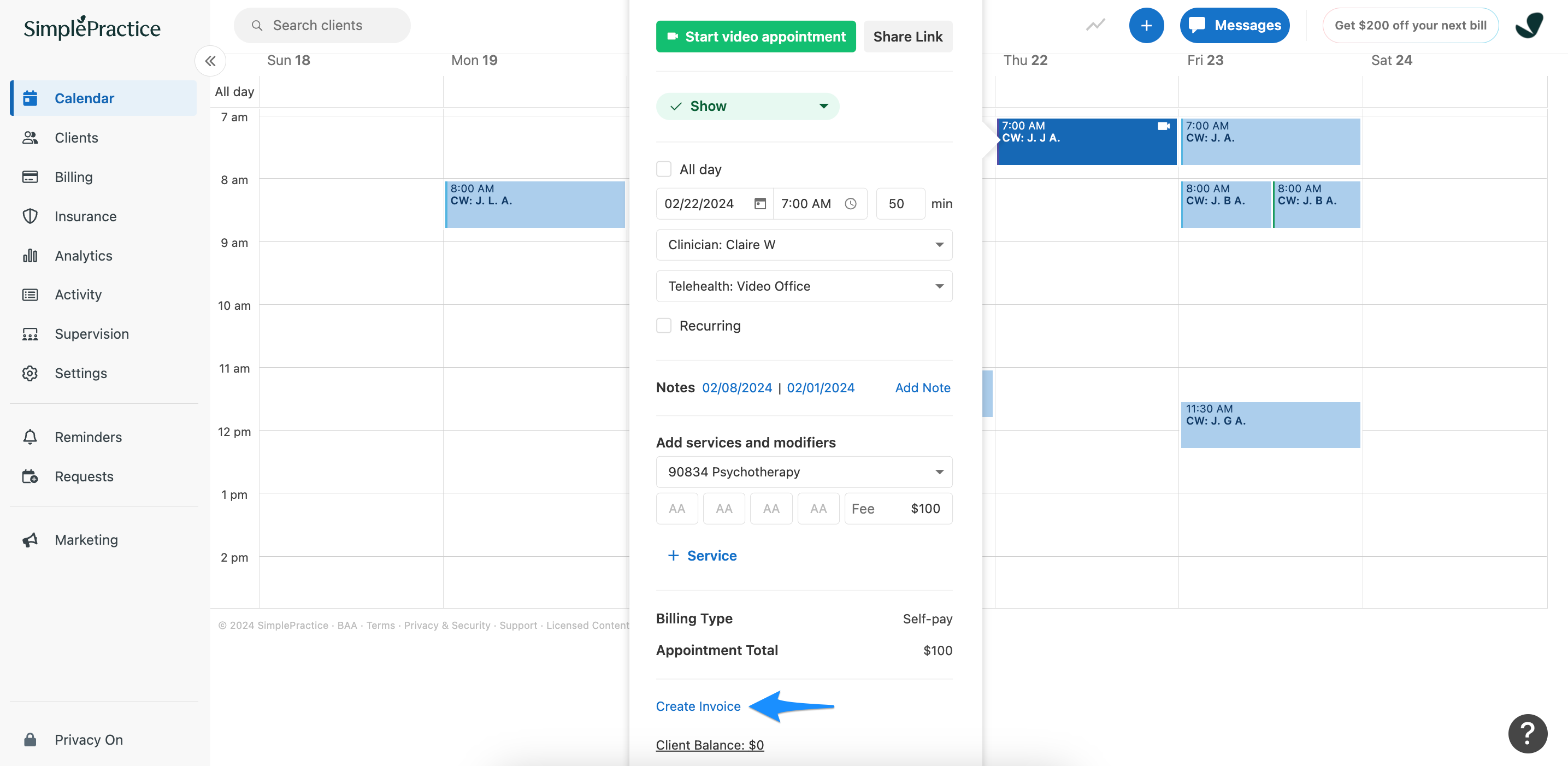 Reviewing a client's billing summary – SimplePractice Support