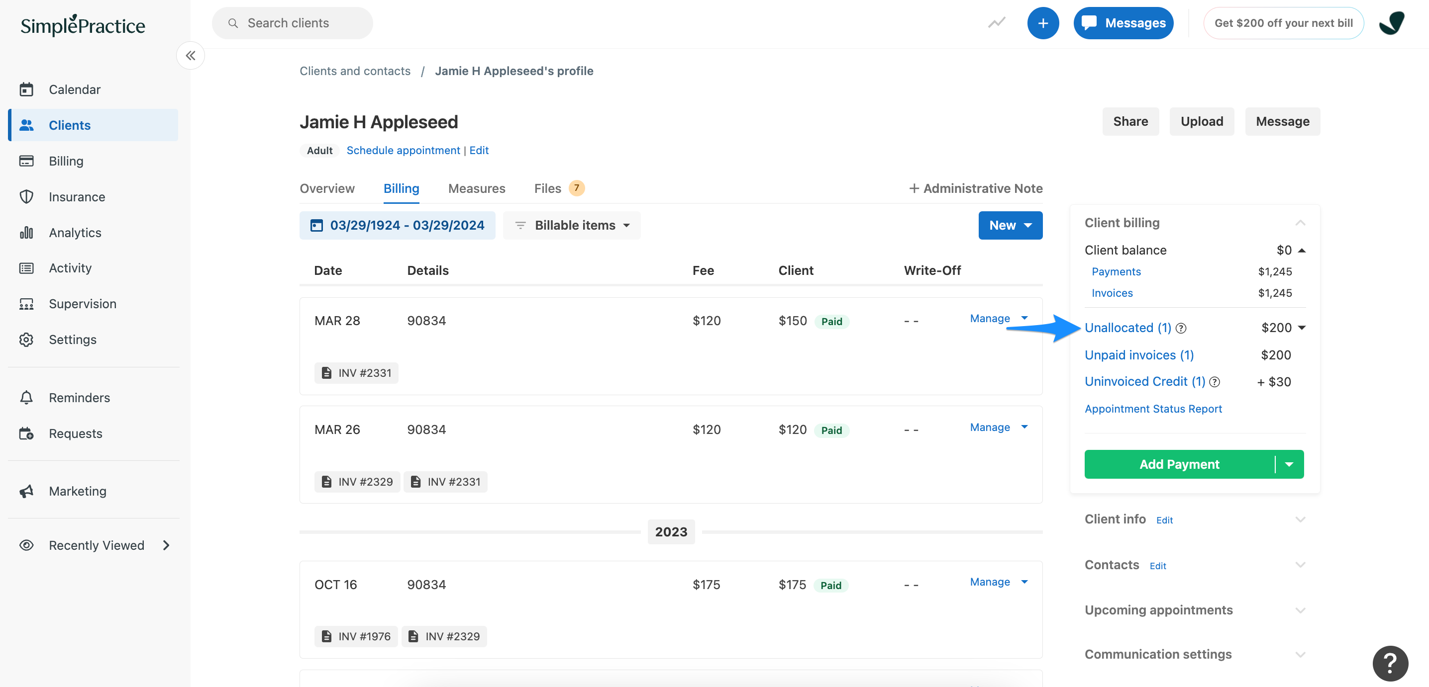 Reviewing a client's billing summary – SimplePractice Support