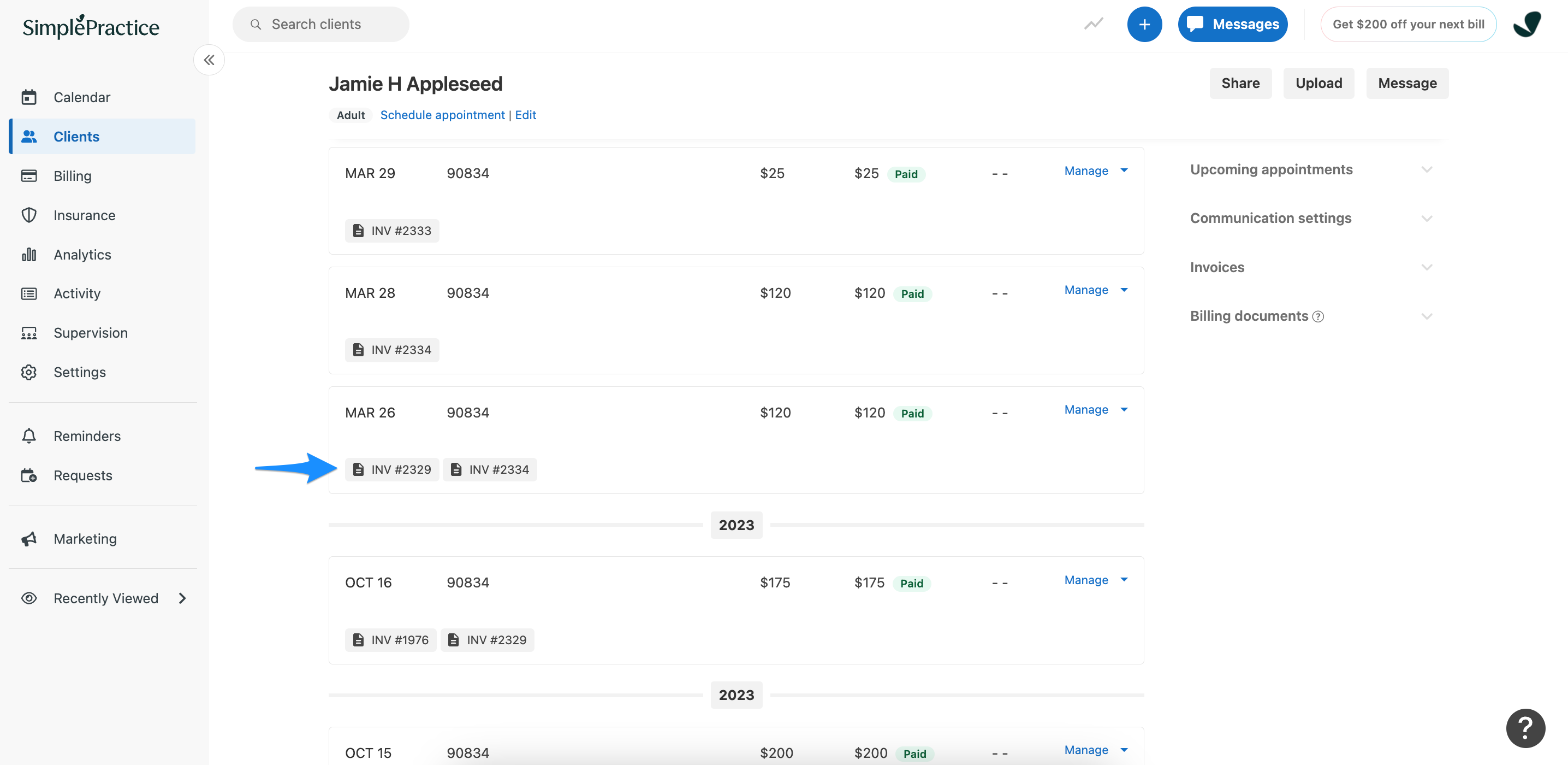 Reviewing a client's billing summary – SimplePractice Support