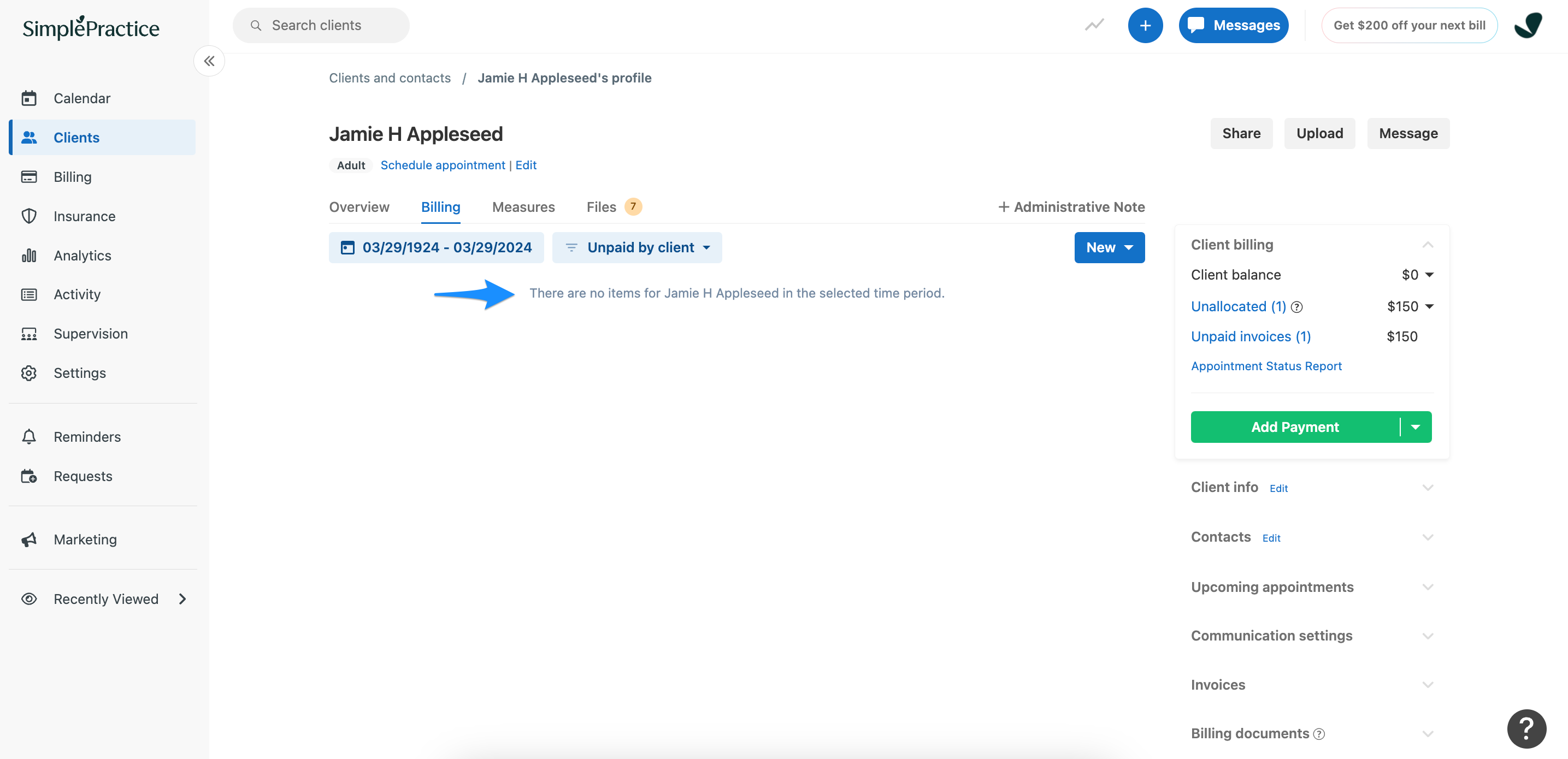 Reviewing a client's billing summary – SimplePractice Support