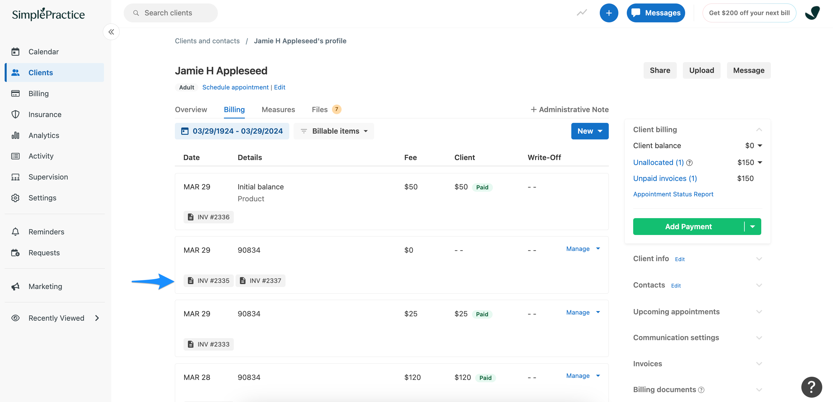 Reviewing a client's billing summary – SimplePractice Support