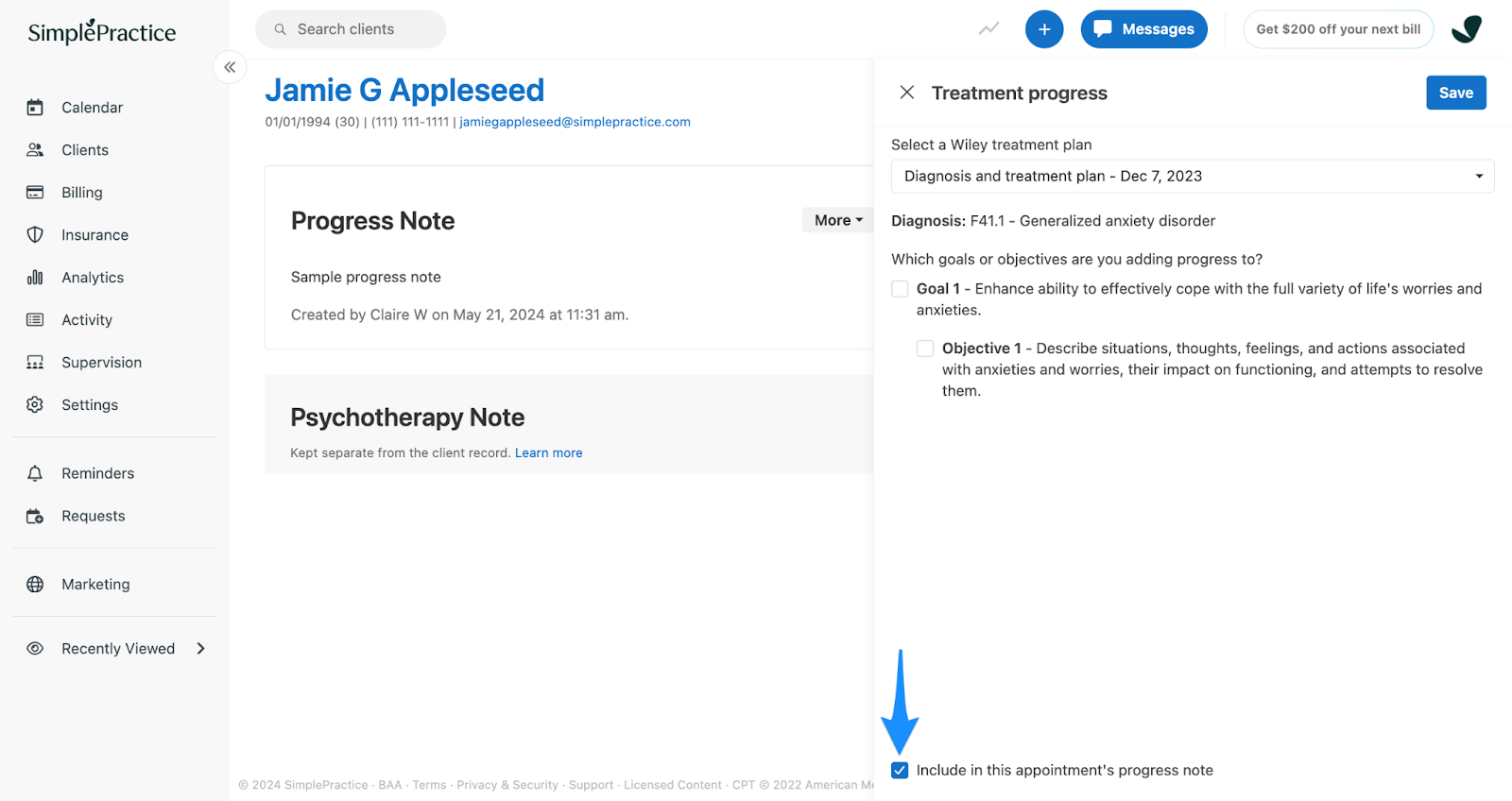 Using progress and psychotherapy notes for individual appointments ...