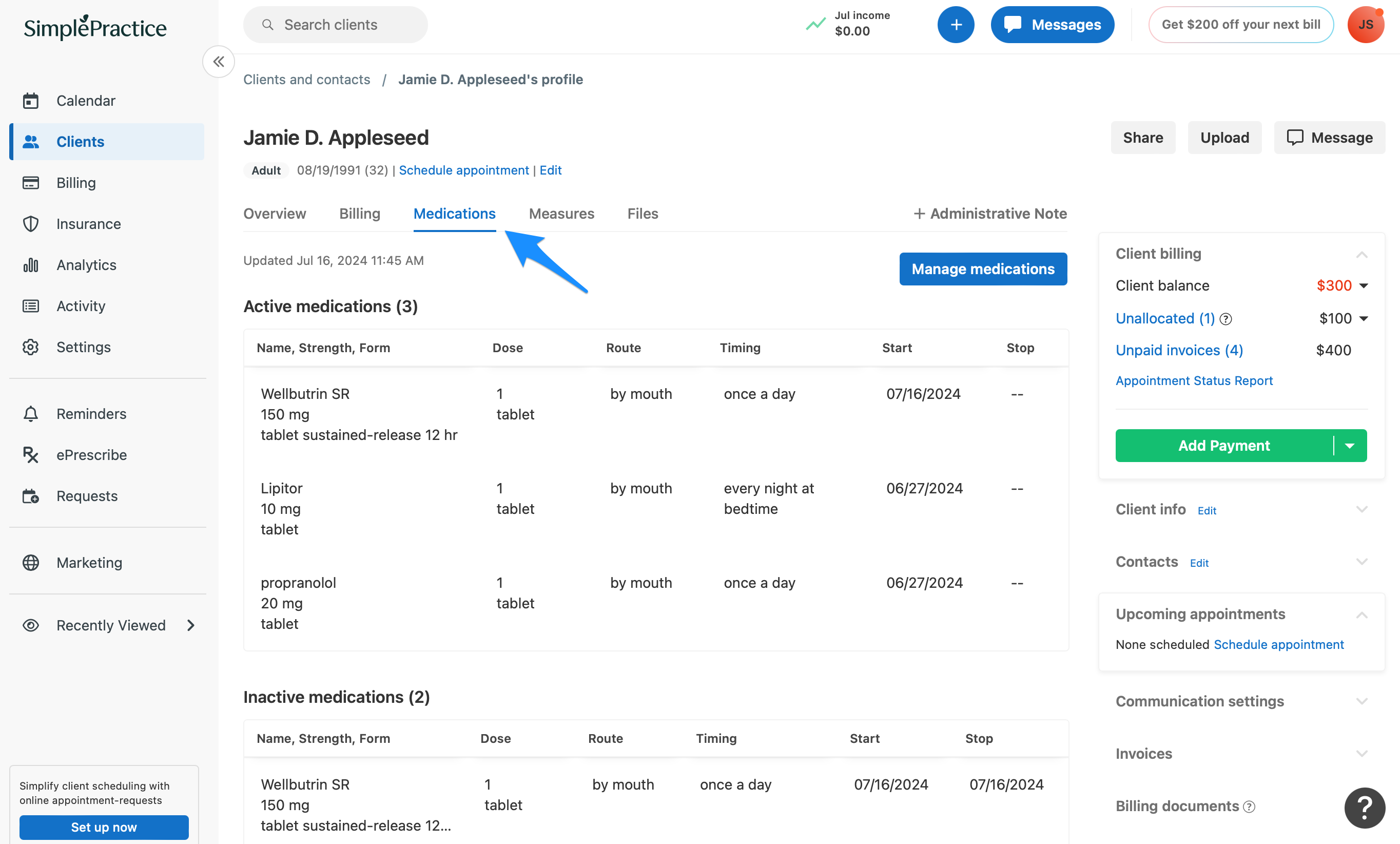 Managing a client’s medications with ePrescribe – SimplePractice Support