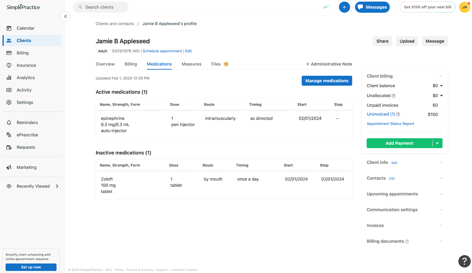 Managing a client’s medications with ePrescribe – SimplePractice Support