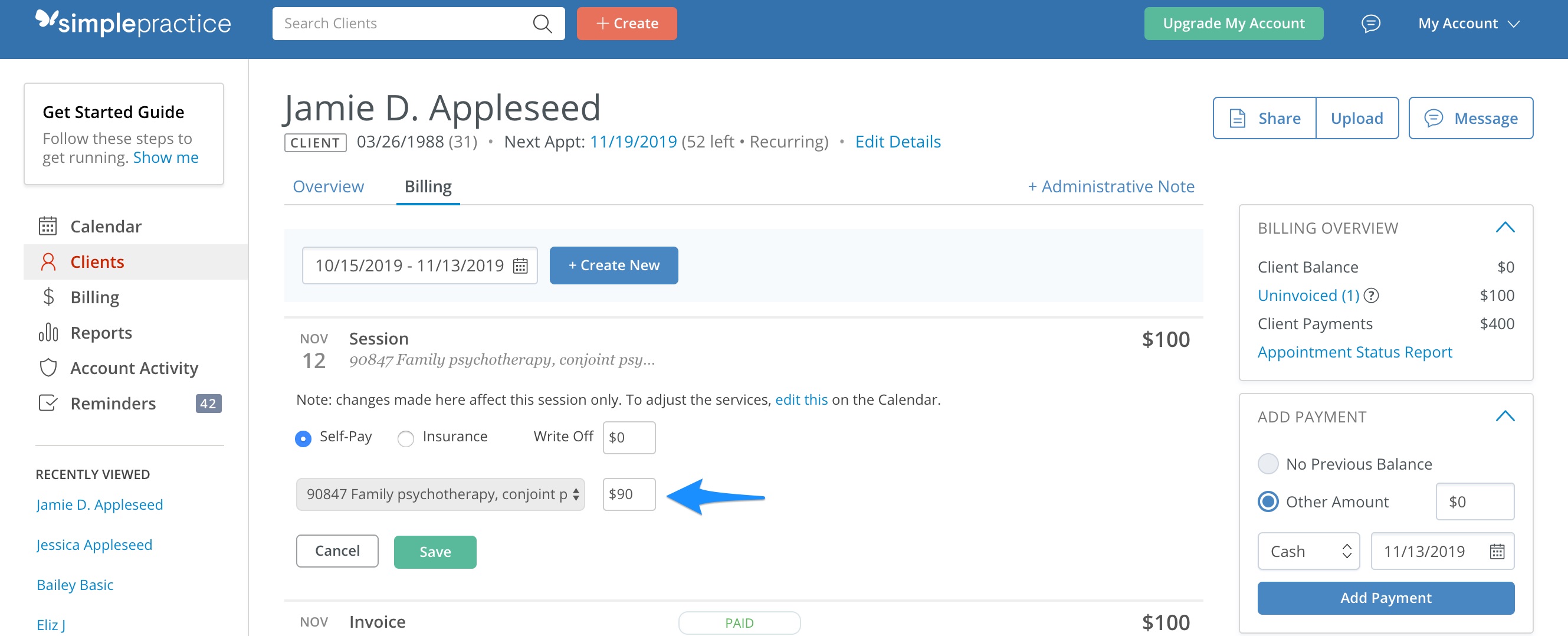 Appointment level billing changes – SimplePractice Support