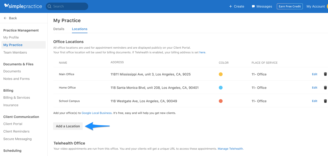 Adding office locations – SimplePractice Support