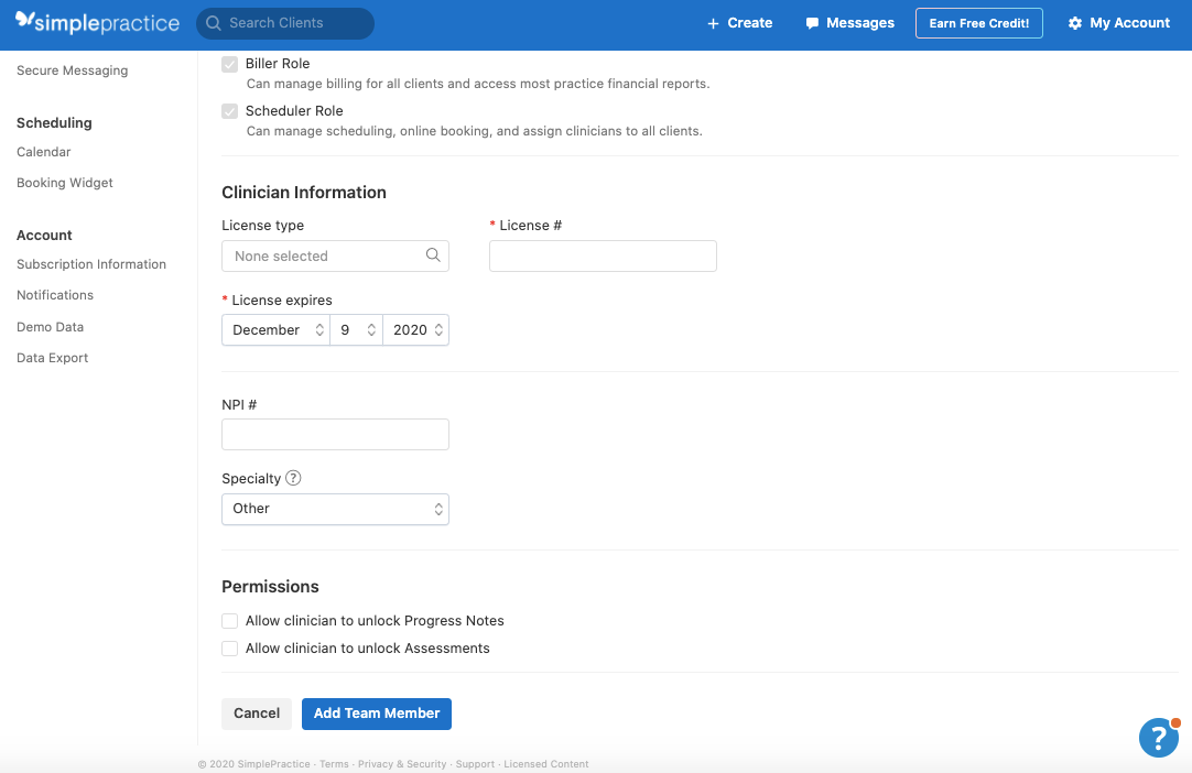 Adding and managing team members – SimplePractice Support