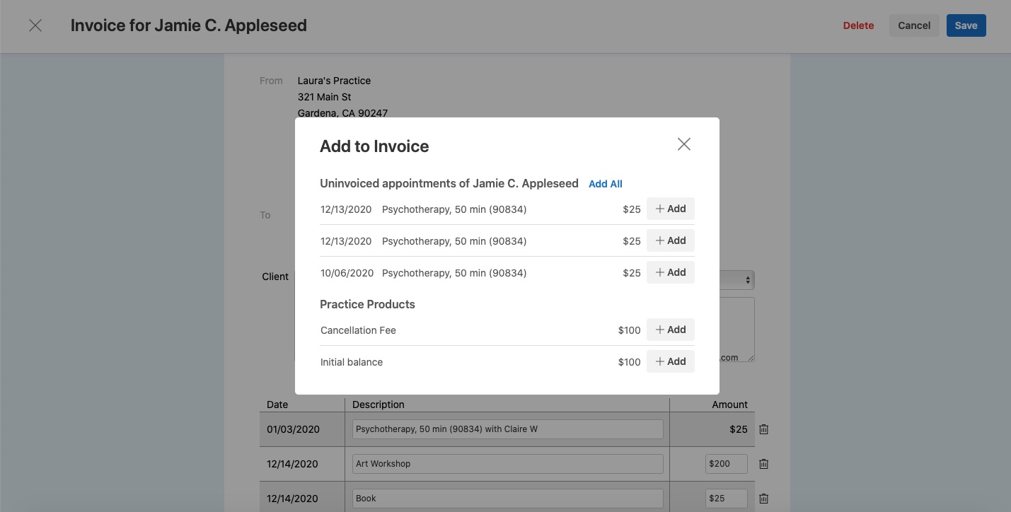 Creating invoices – SimplePractice Support