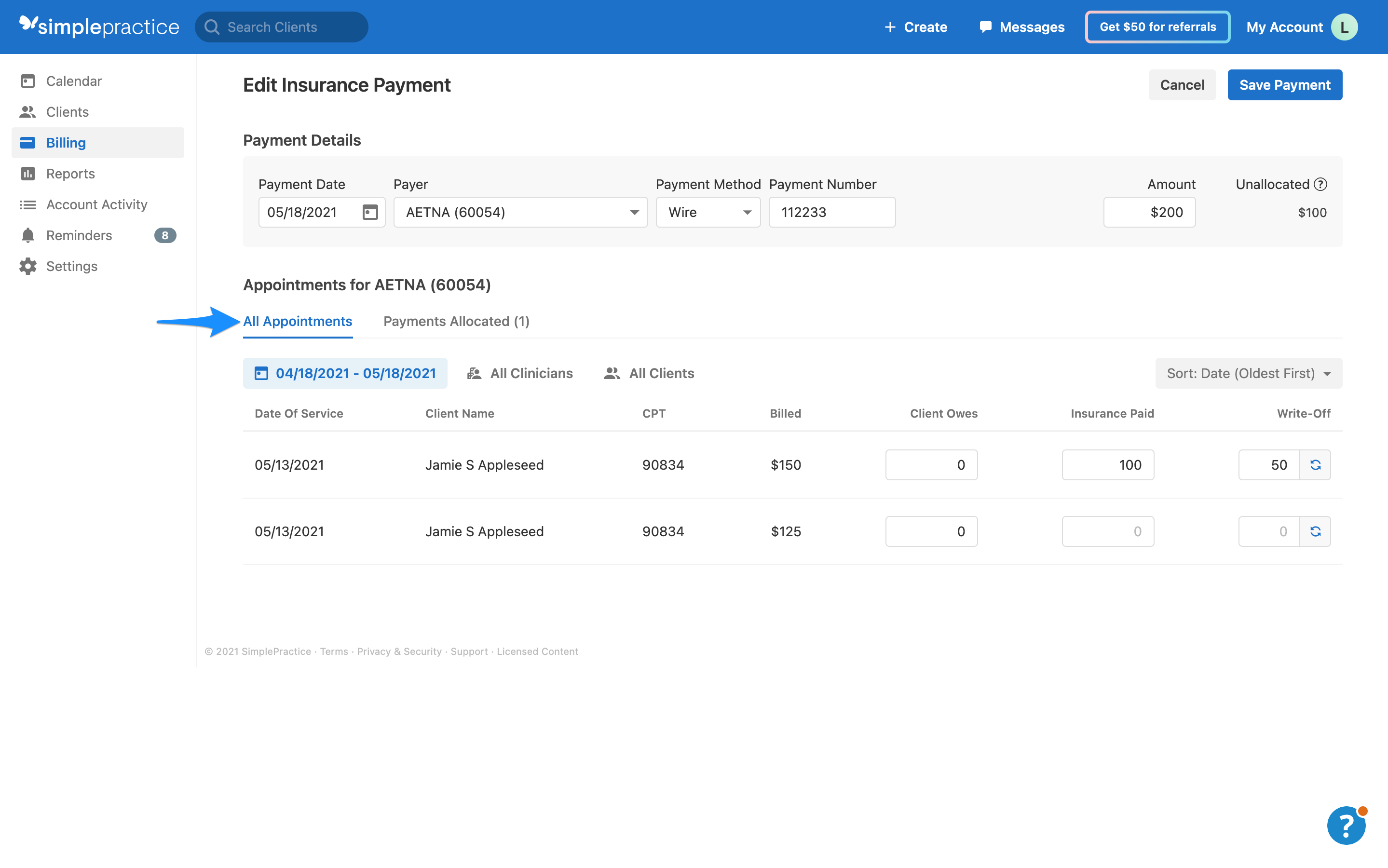 Adding insurance payments – SimplePractice Support