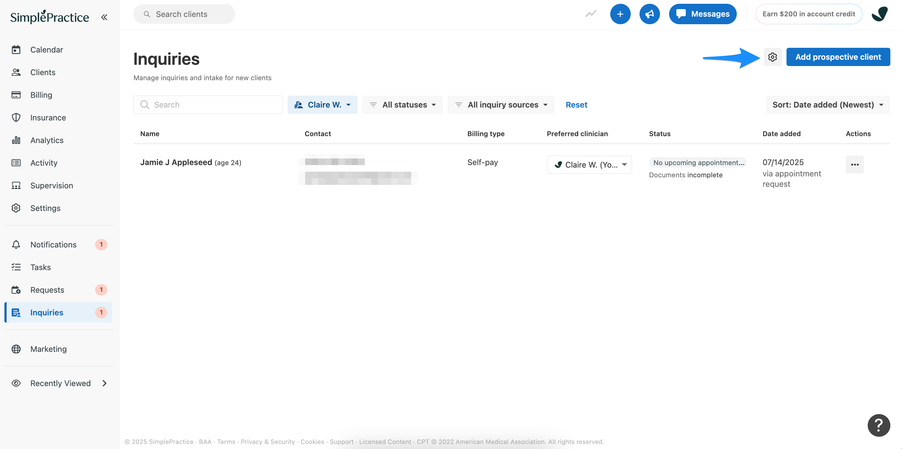 Managing prospective clients on the Inquiries page – SimplePractice Support