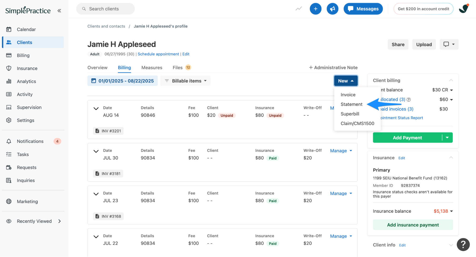 Creating statements – SimplePractice Support