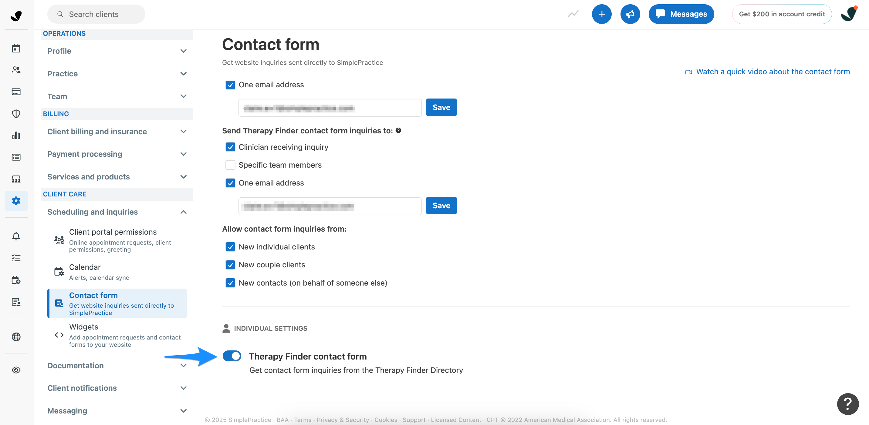 Managing the integrated contact form – SimplePractice Support