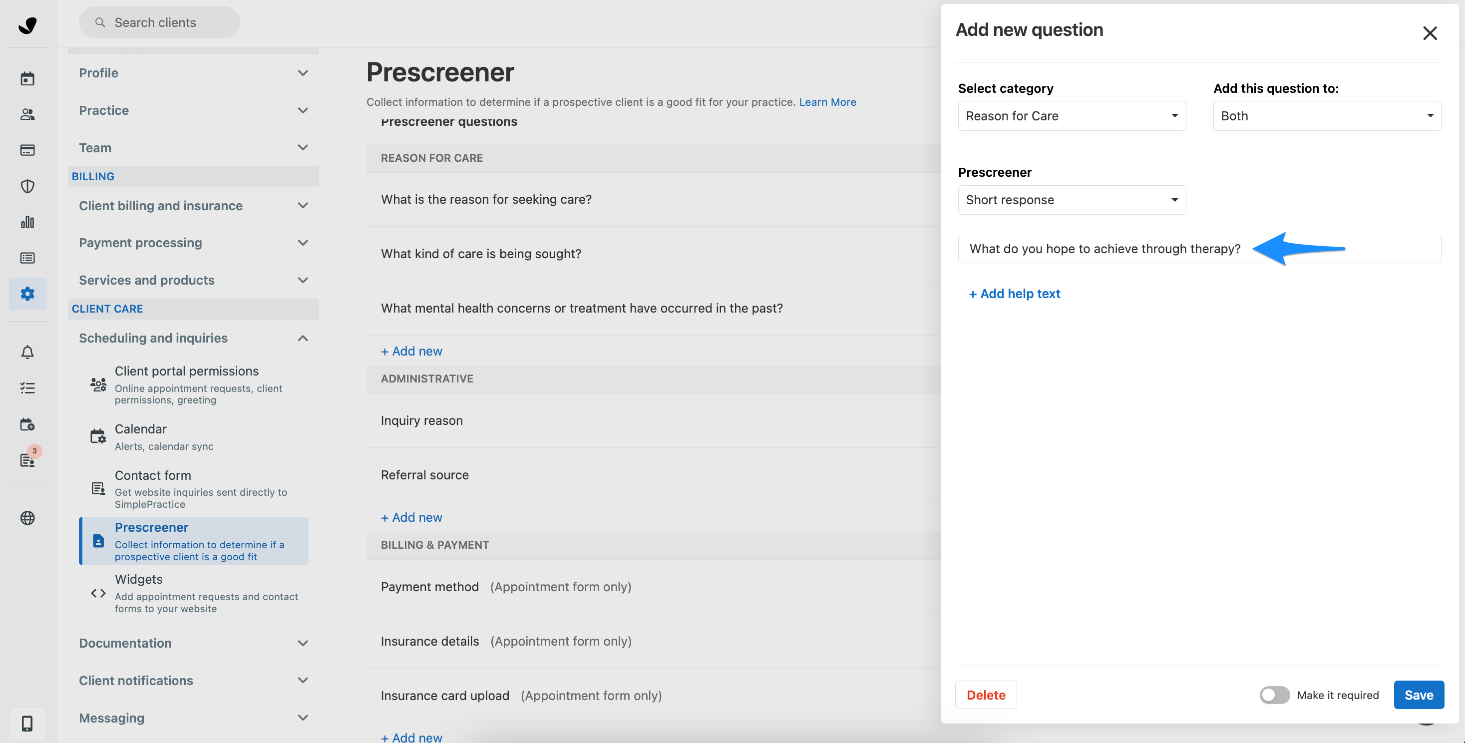 Setting up and managing your prescreener – SimplePractice Support
