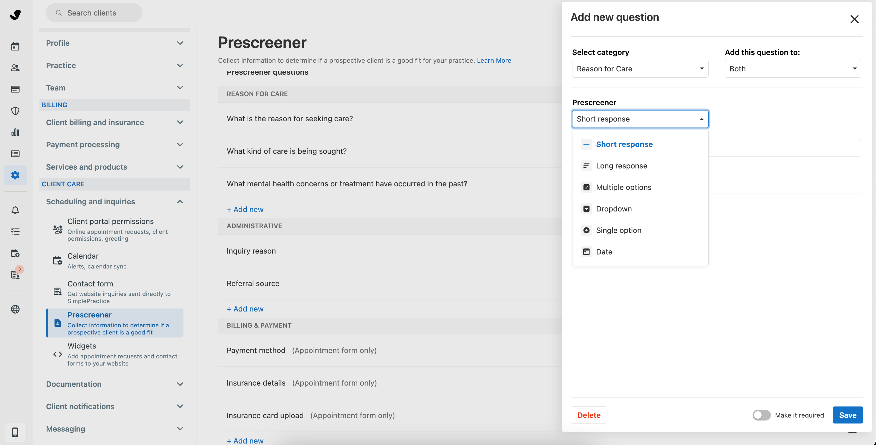 Setting up and managing your prescreener – SimplePractice Support