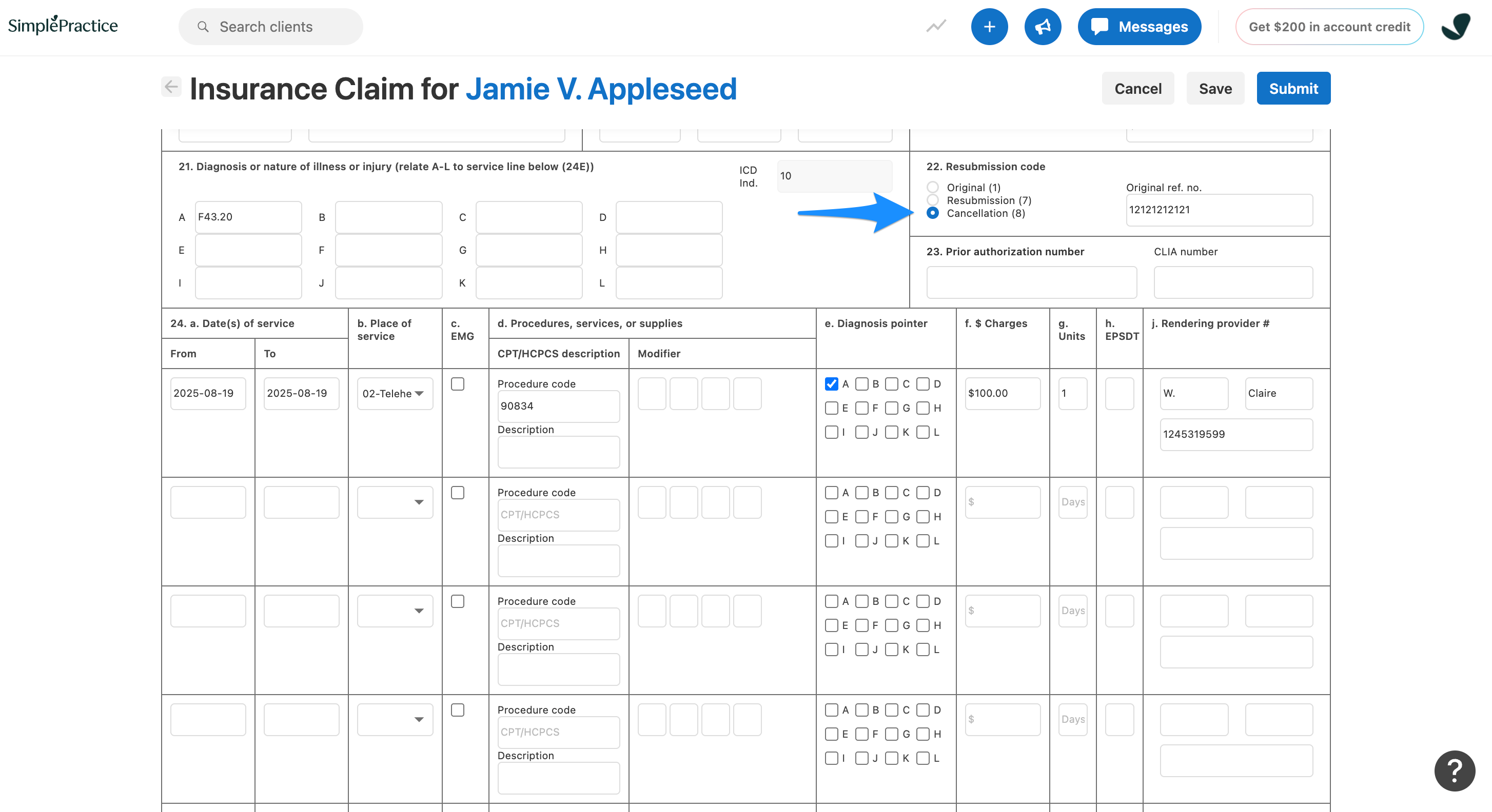 Voiding or canceling a claim – SimplePractice Support