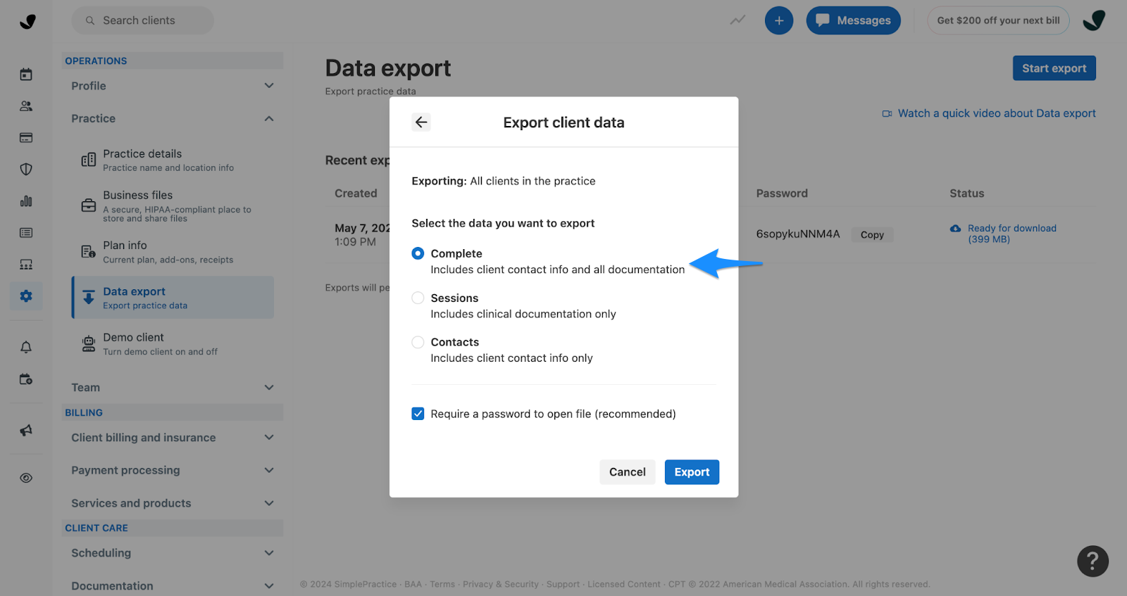 Viewing and exporting Secure Messaging records – SimplePractice Support