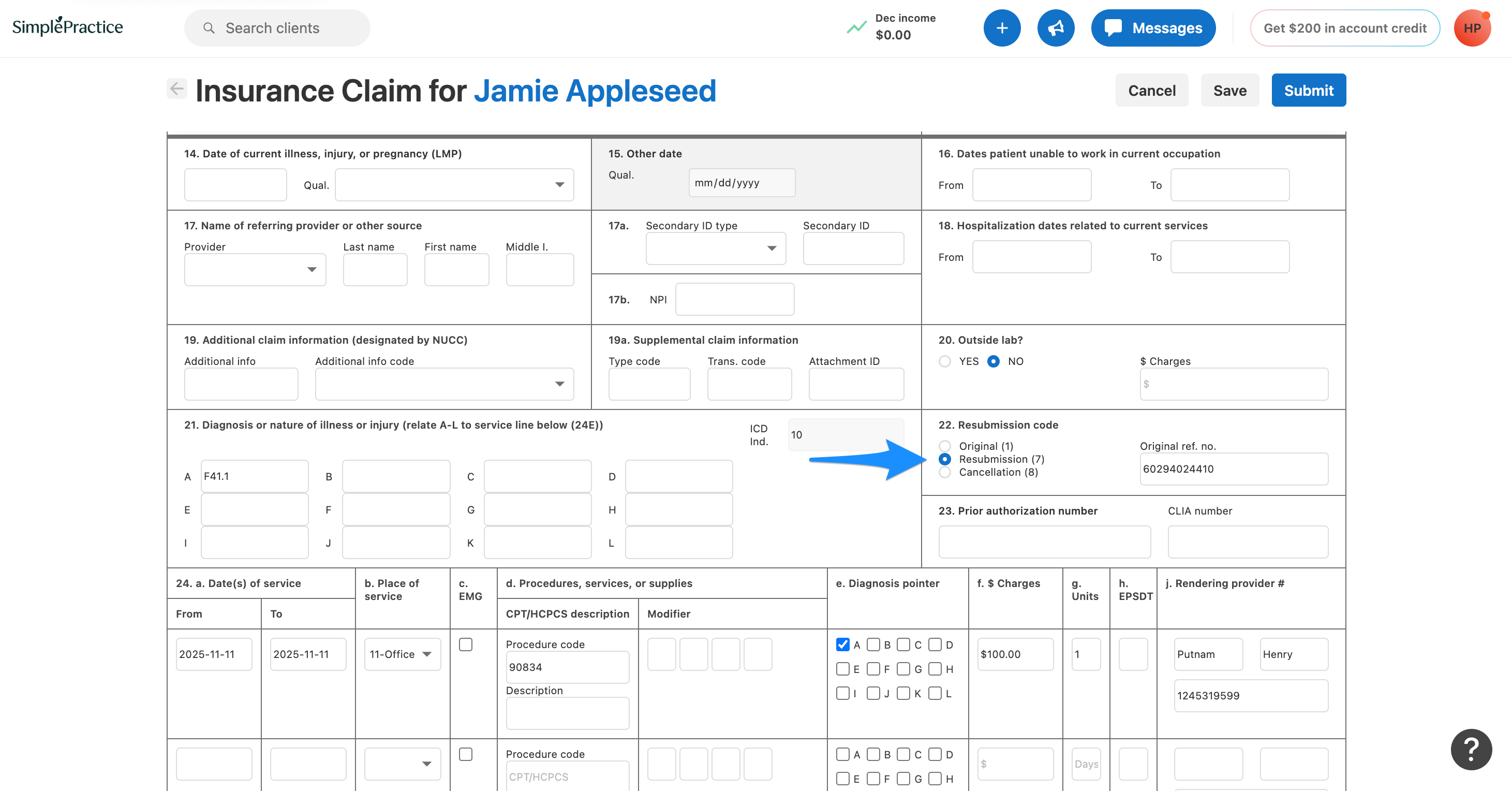 Submitting a corrected claim – SimplePractice Support