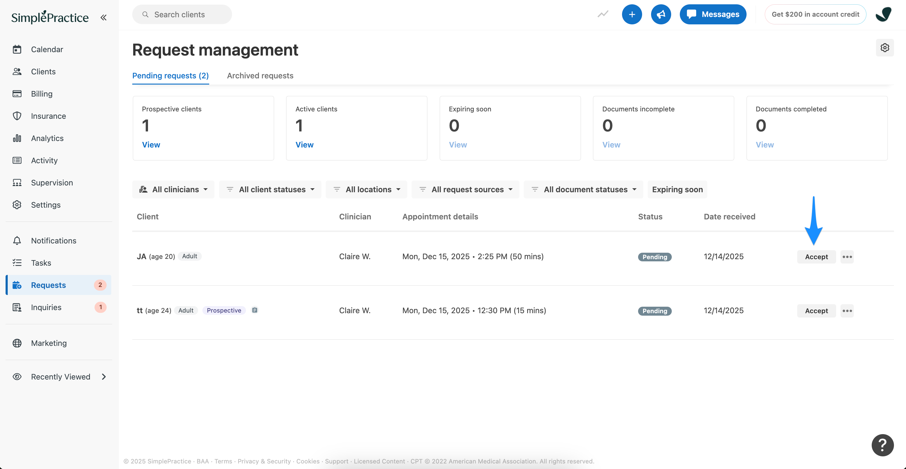 Managing appointment requests – SimplePractice Support