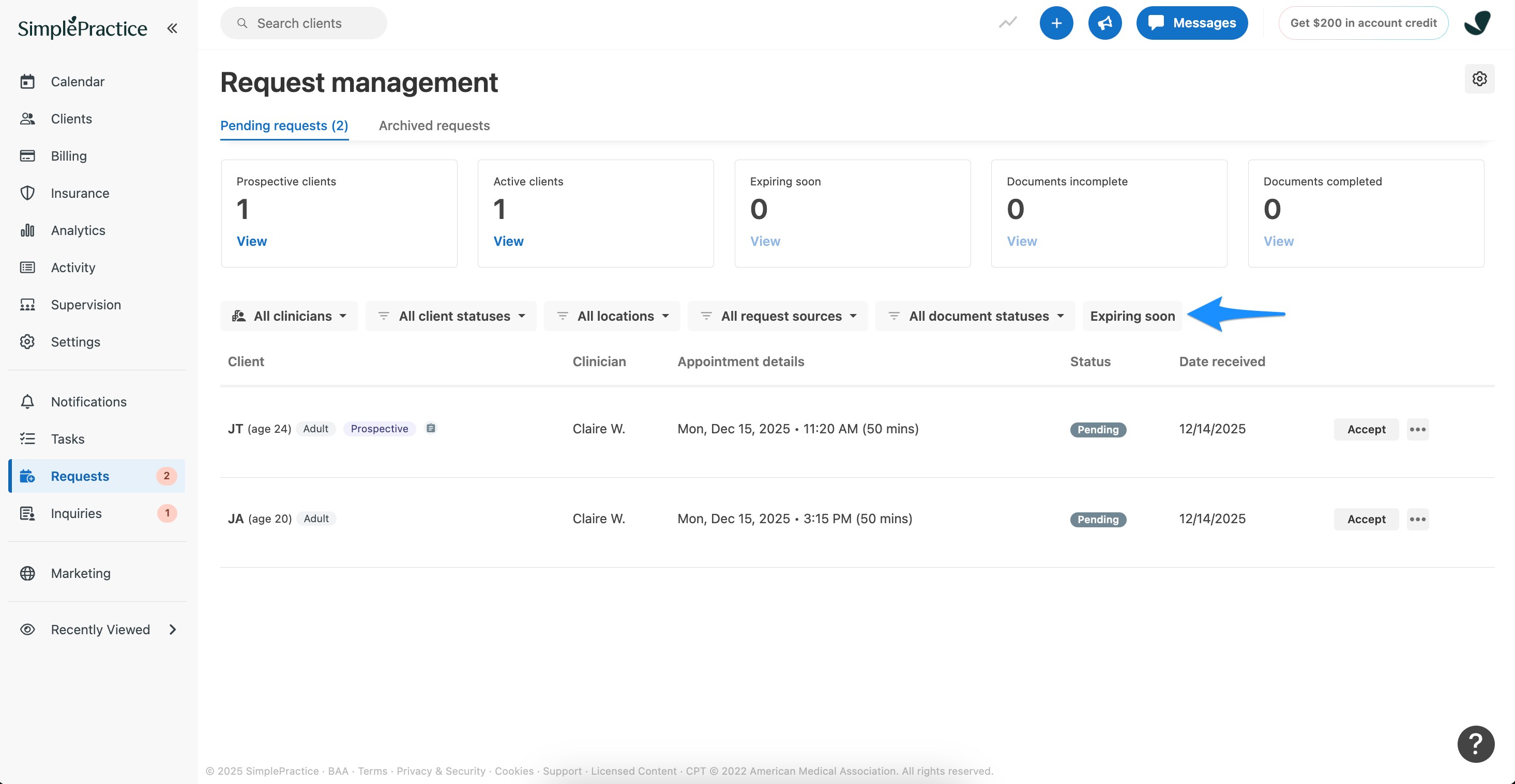 Managing appointment requests – SimplePractice Support