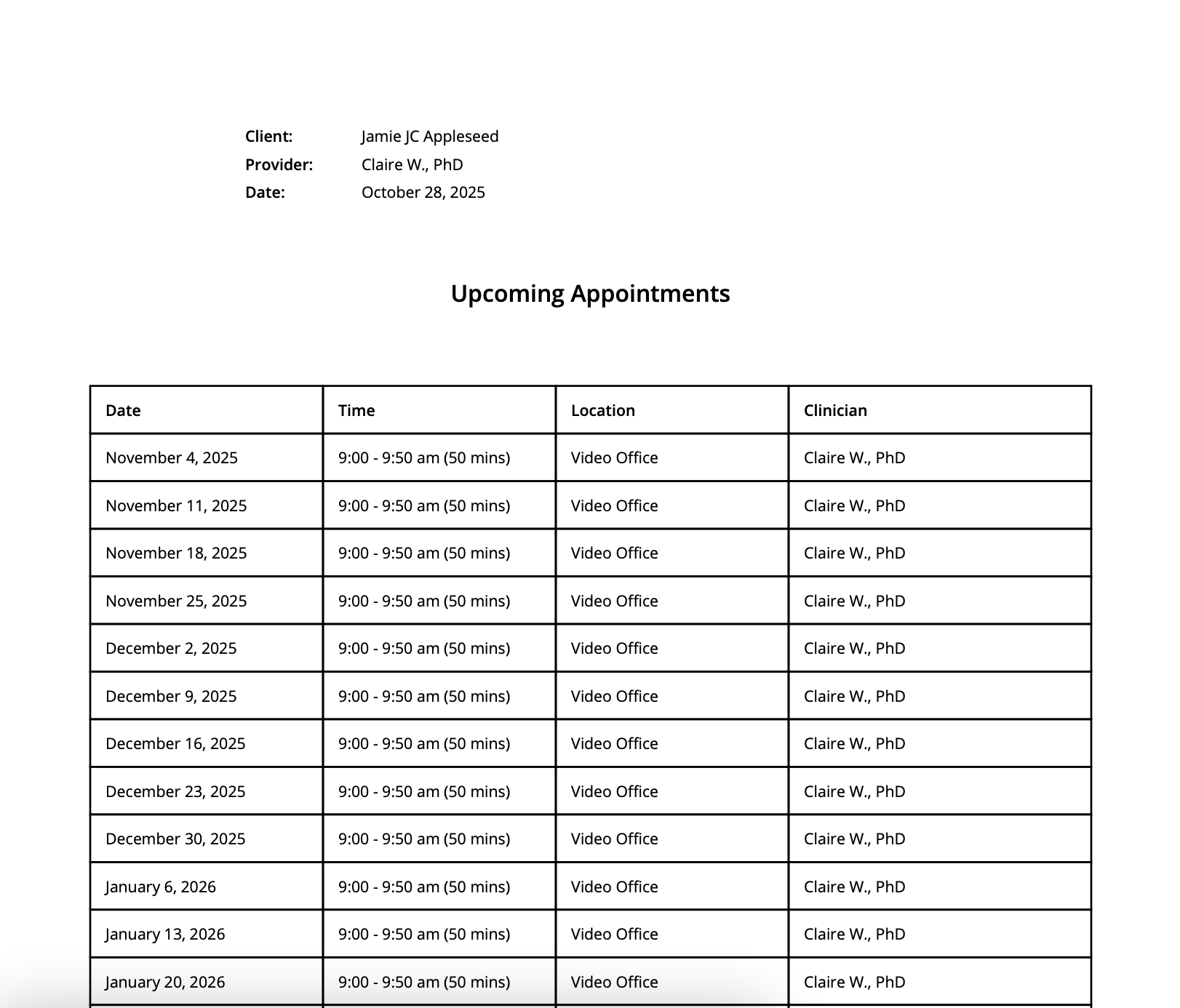 Managing recurring appointments – SimplePractice Support