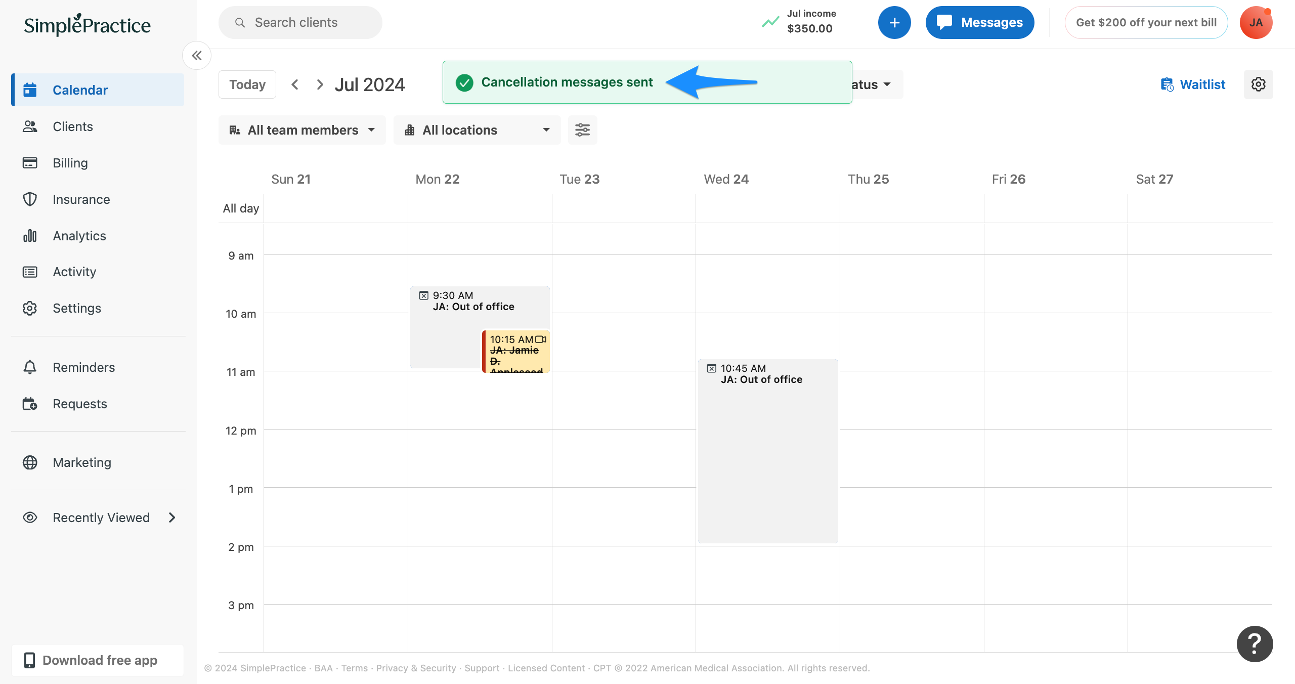 Managing out of office blocks – SimplePractice Support