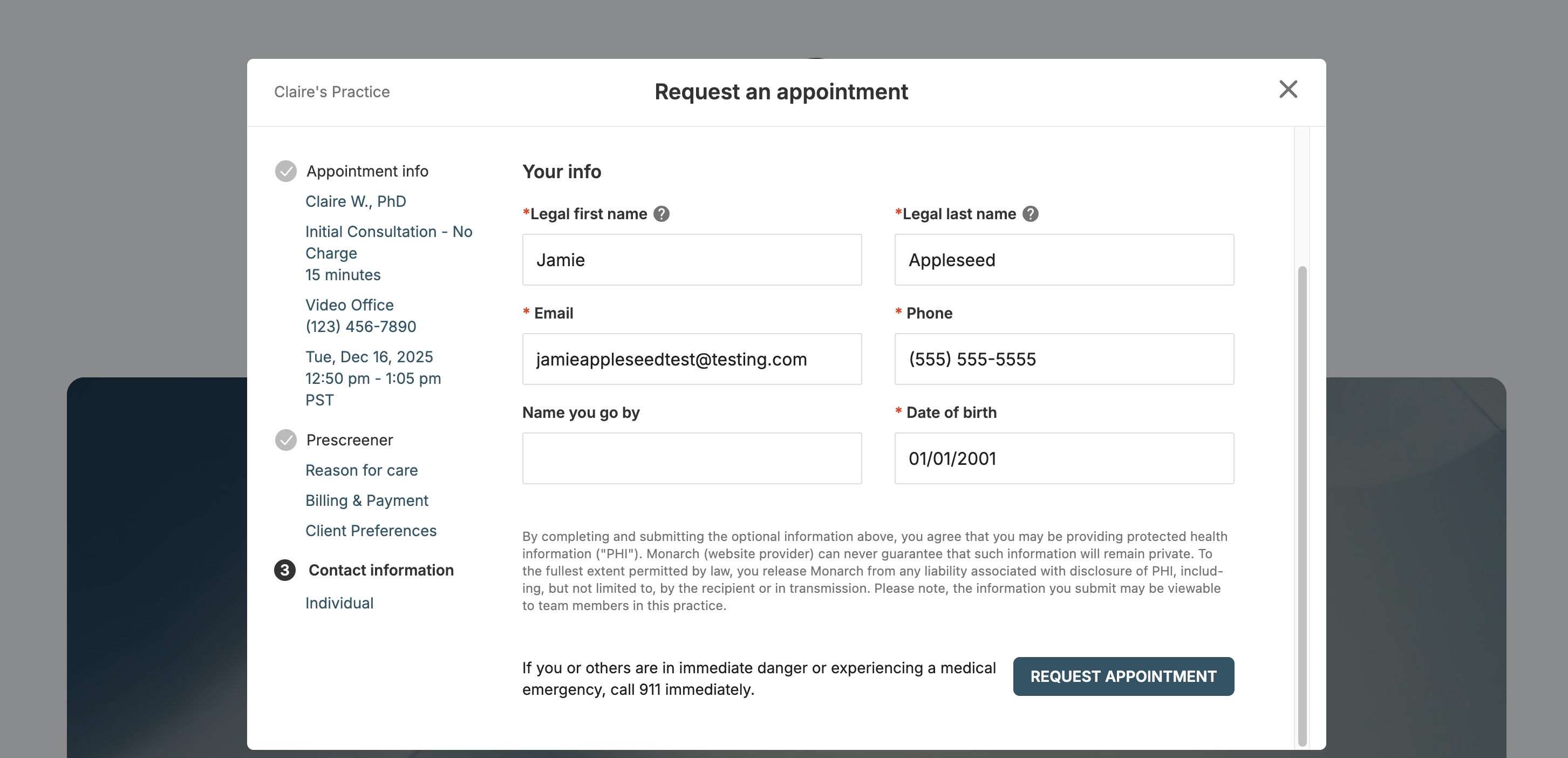 Previewing the appointment request widget – SimplePractice Support