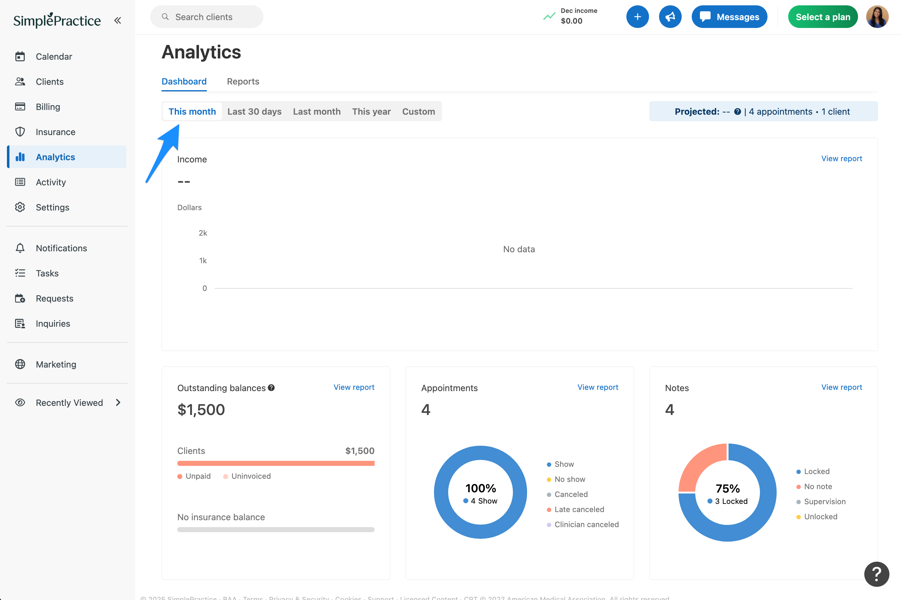 Using your Analytics dashboard – SimplePractice Support