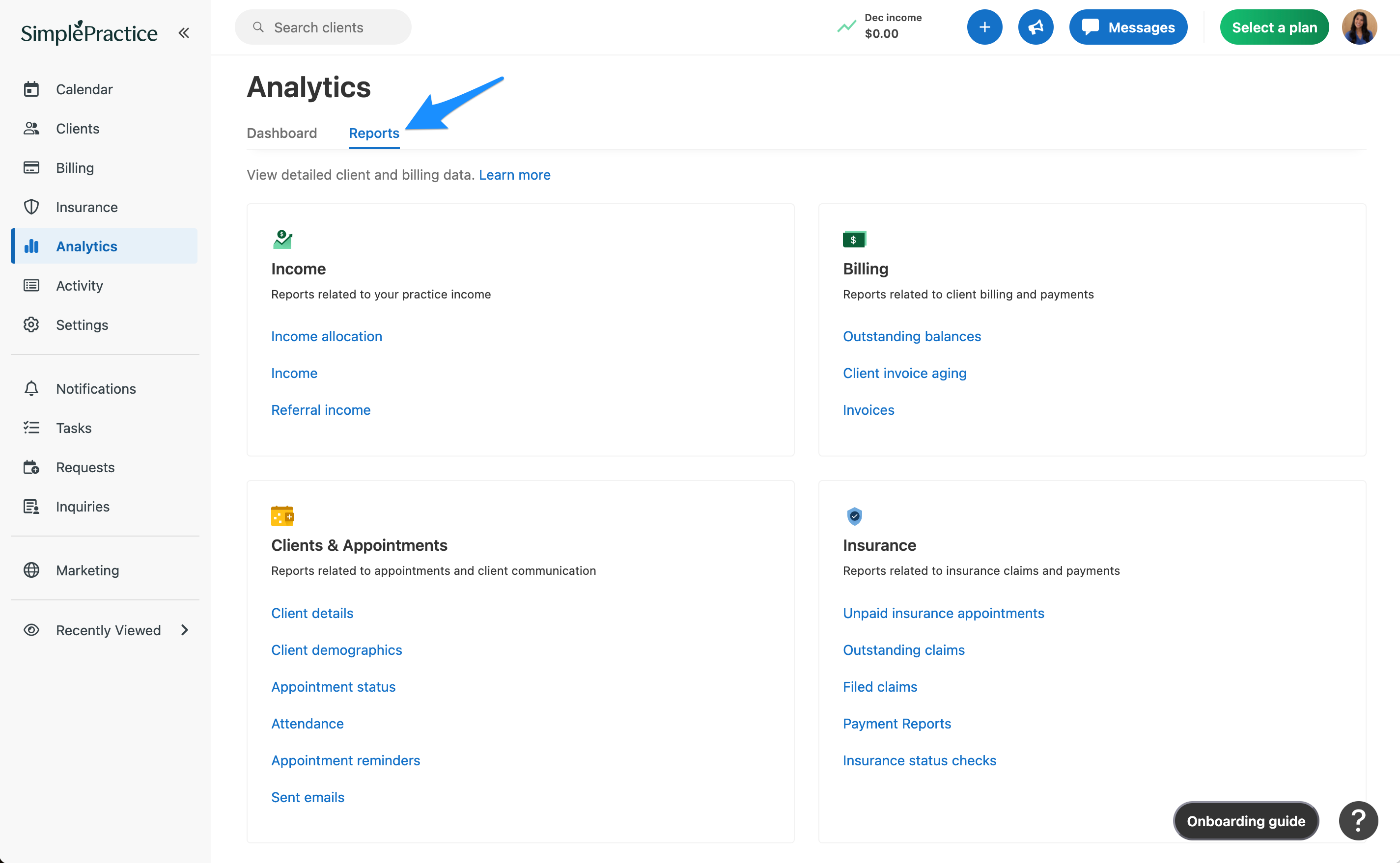 Accessing Analytics reports – SimplePractice Support