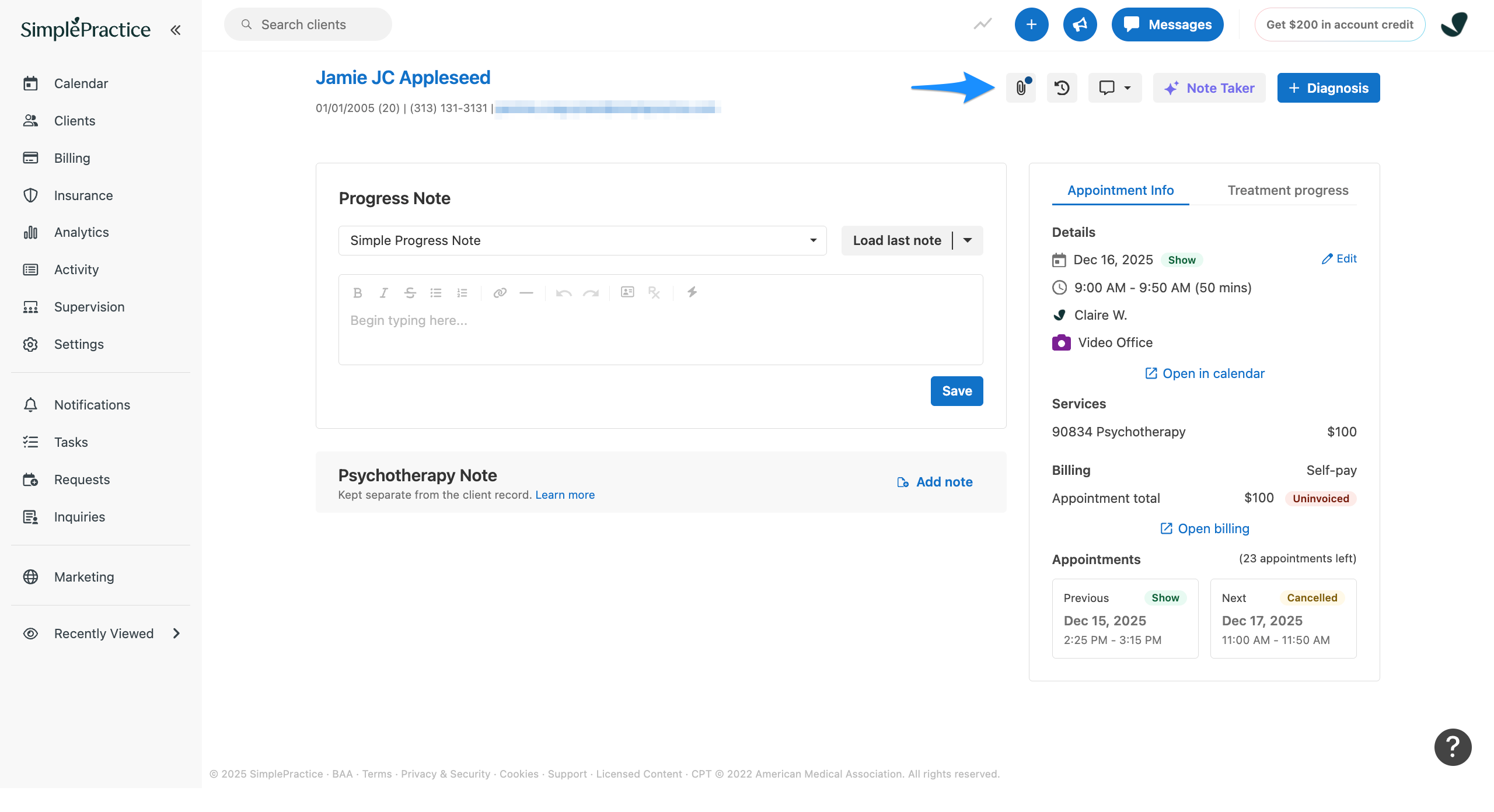 Navigating the appointment page – SimplePractice Support