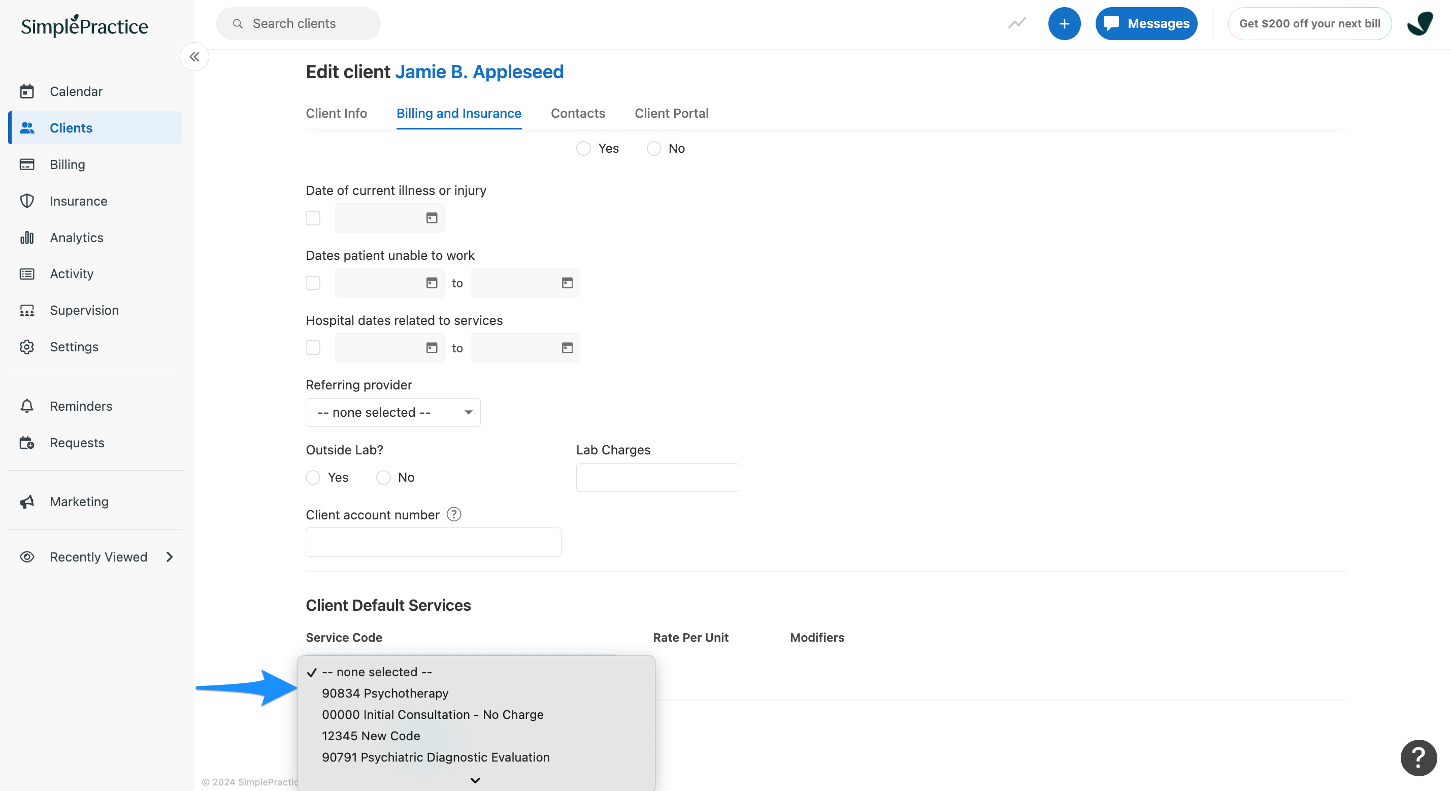 Creating and using service codes – SimplePractice Support