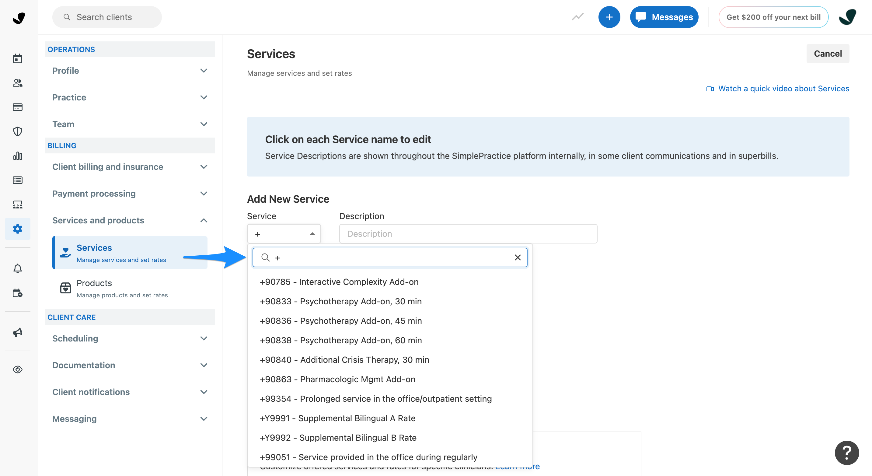 Creating and using service codes – SimplePractice Support