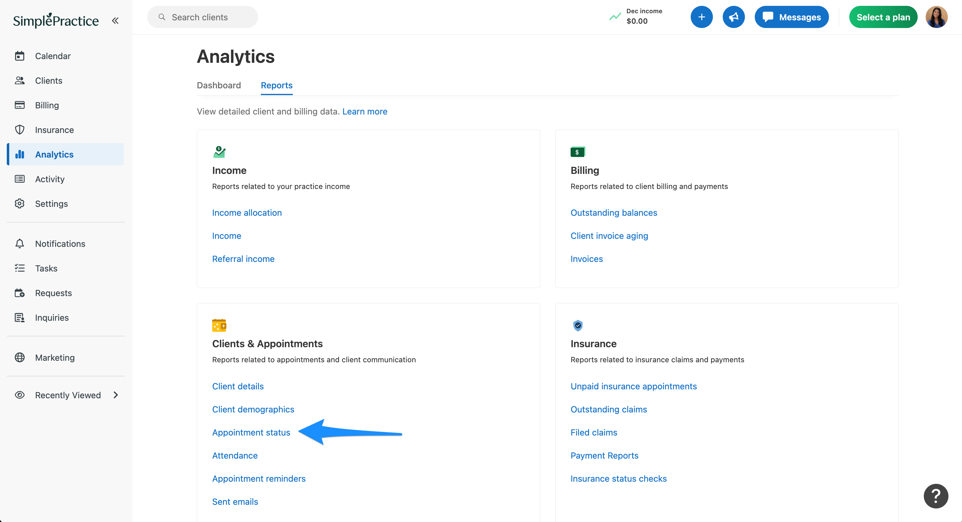 Navigating the Appointment status report – SimplePractice Support
