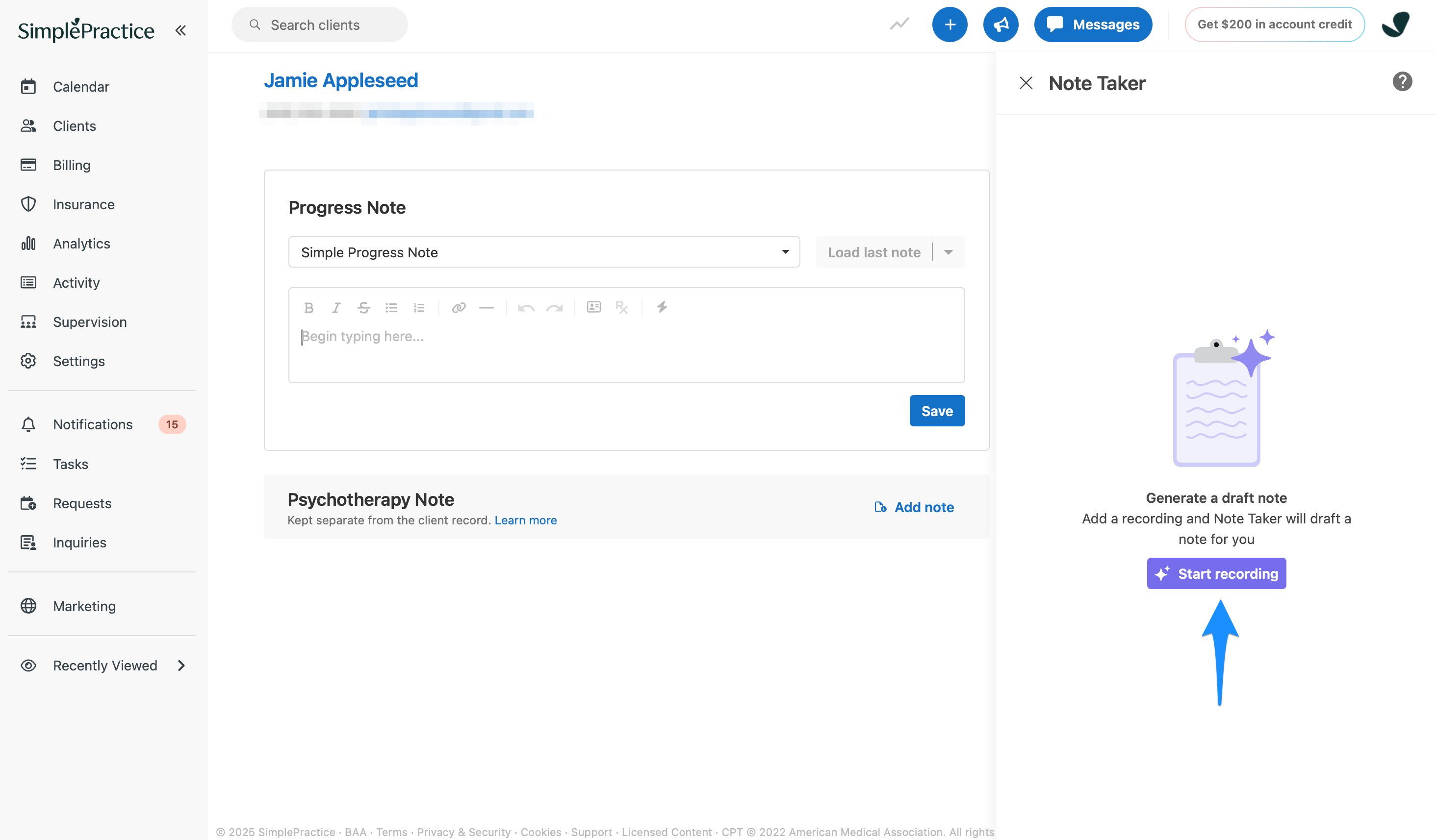 Using dictation for client notes – SimplePractice Support