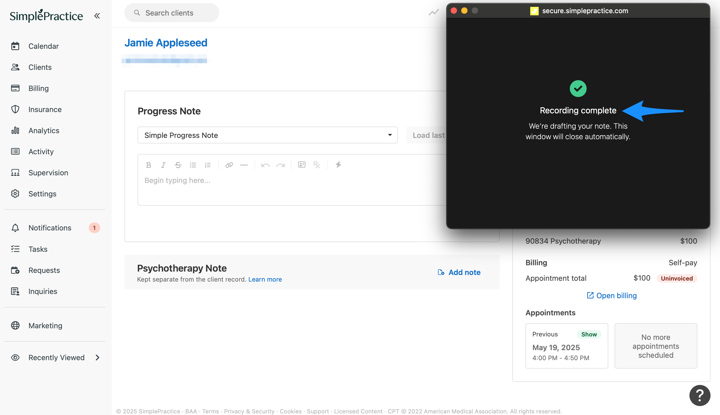 Using dictation for client notes – SimplePractice Support