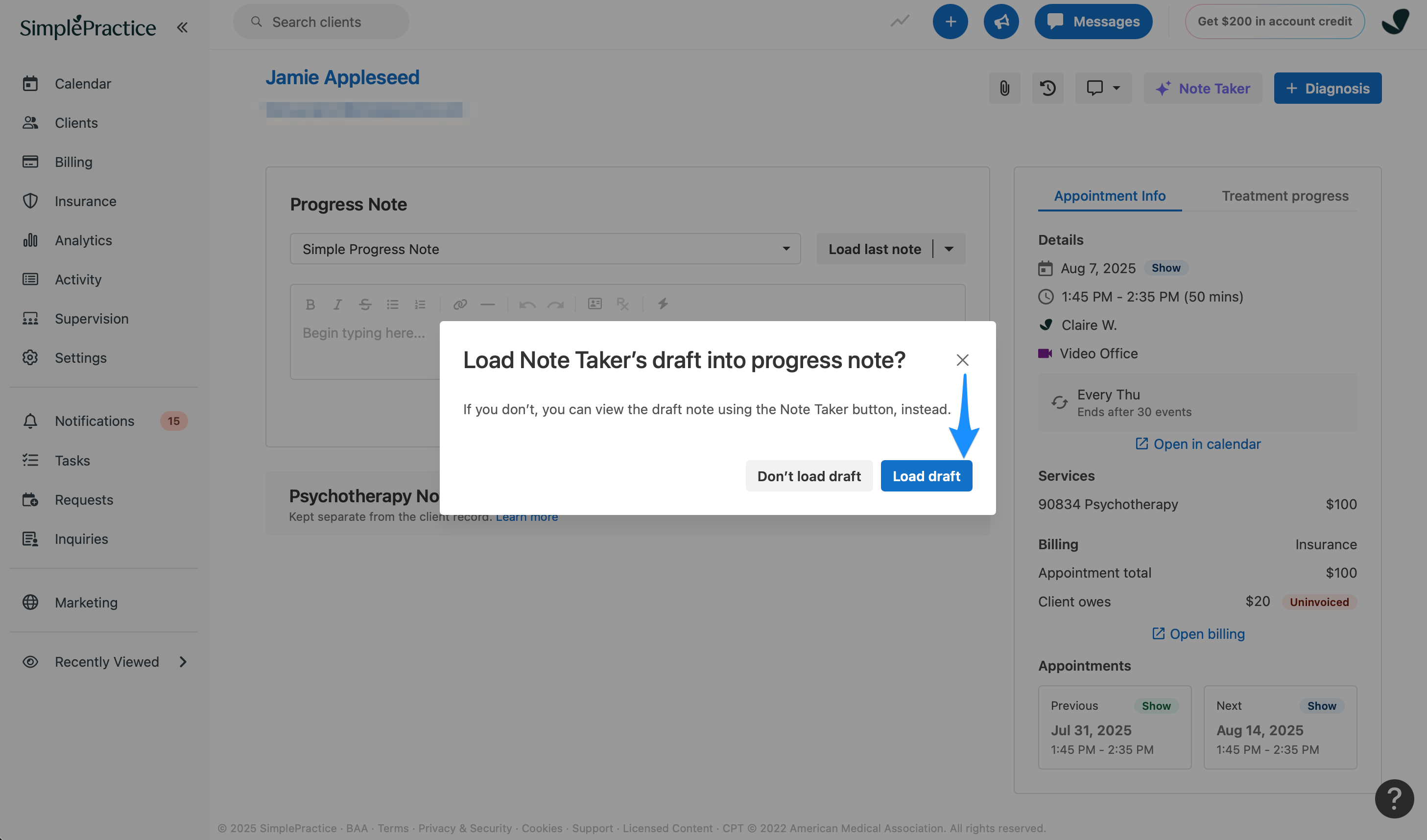 Using dictation for client notes – SimplePractice Support