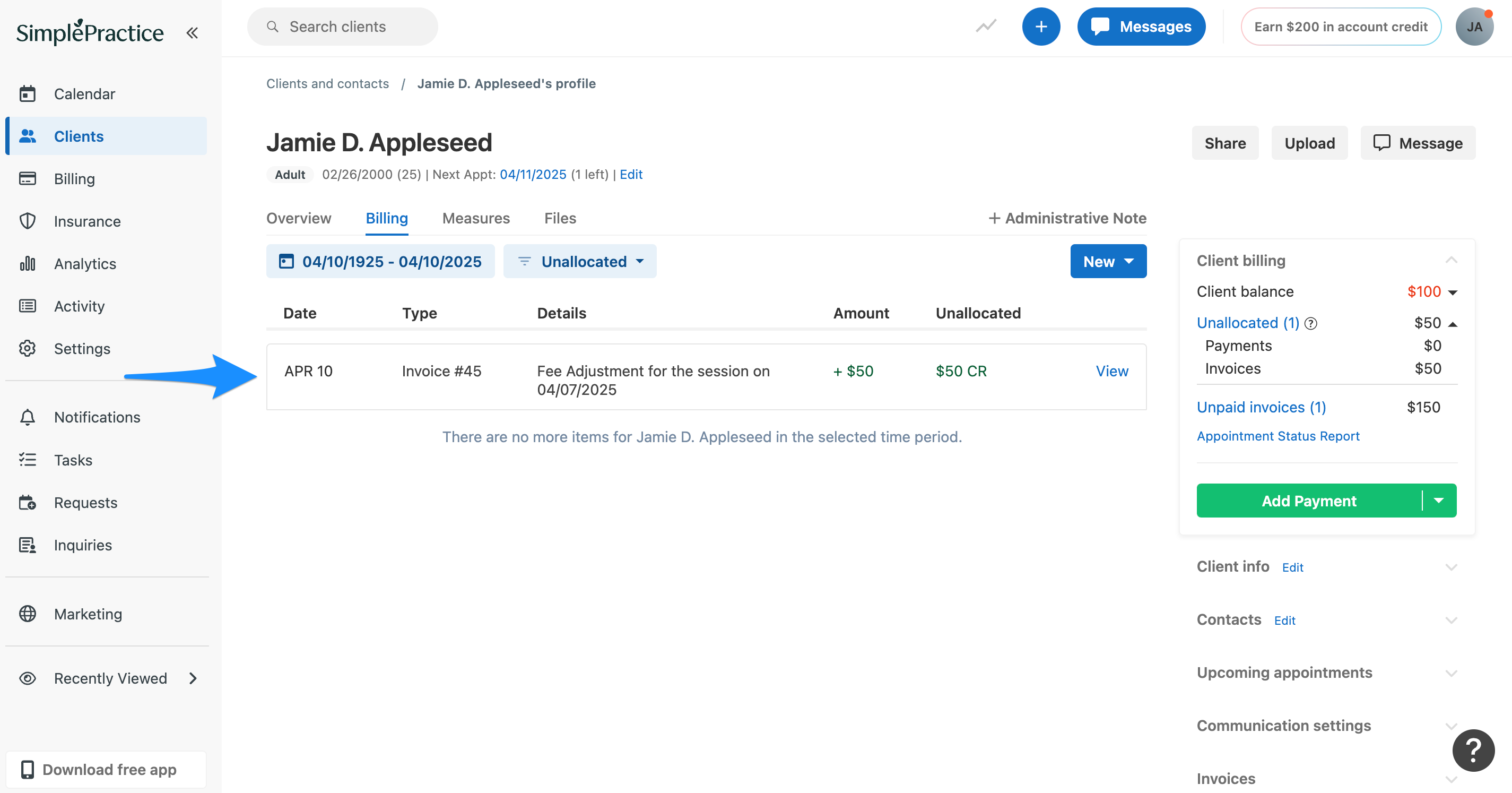 Managing unallocated client payments – SimplePractice Support