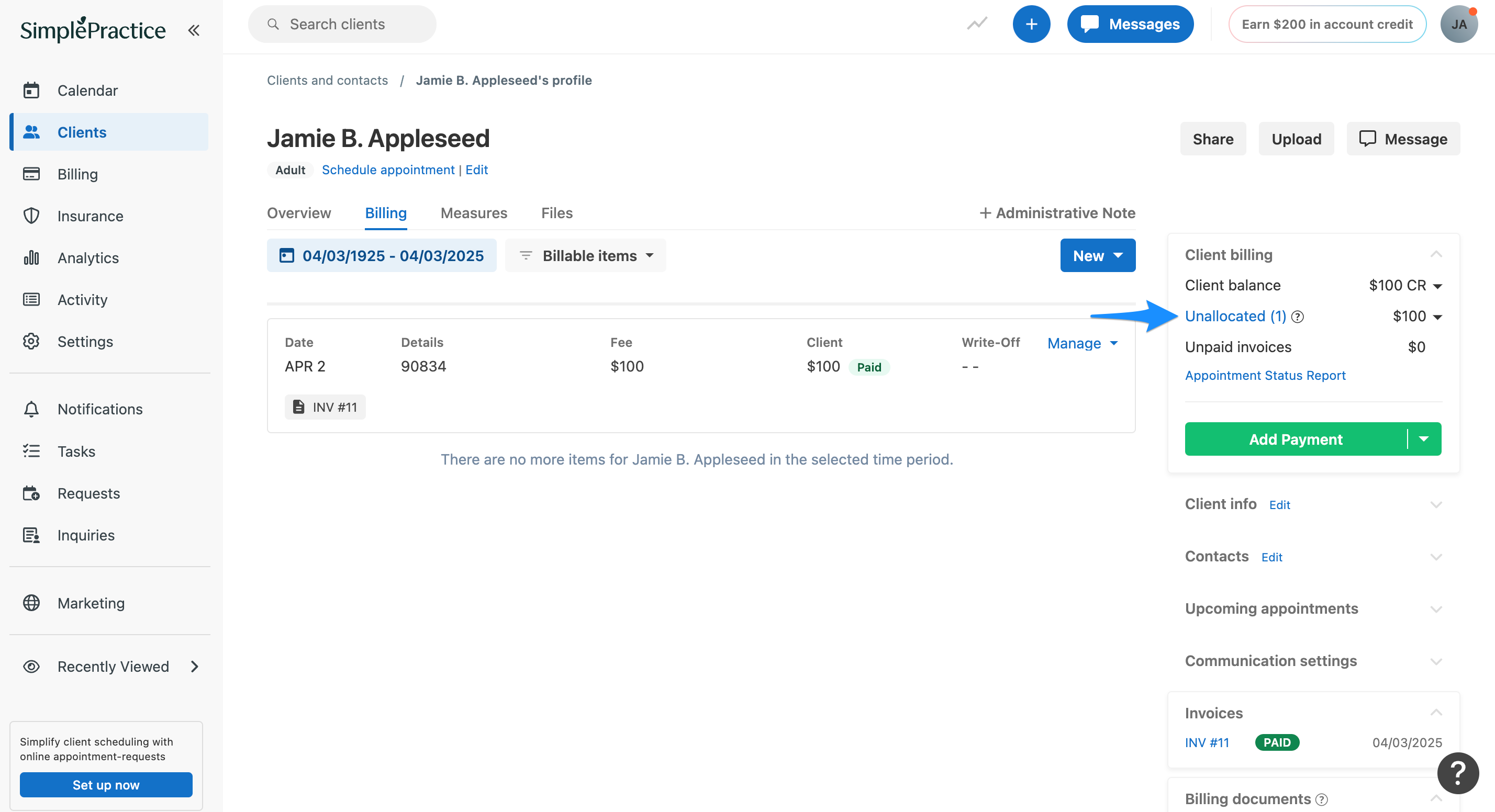 Managing unallocated client payments – SimplePractice Support