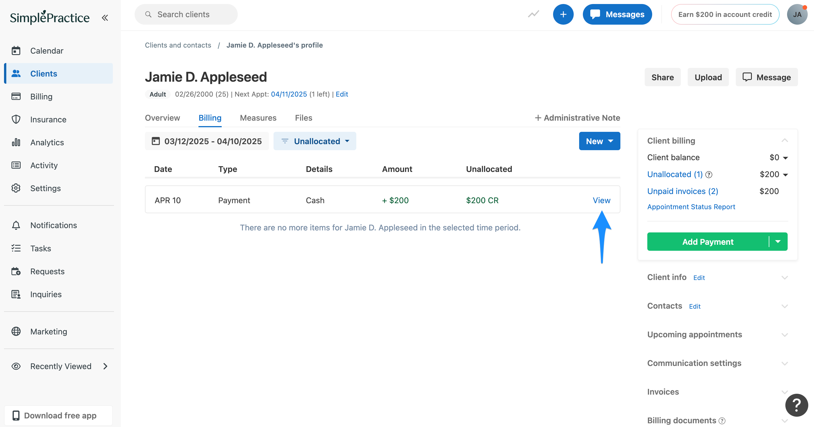 Managing unallocated client payments – SimplePractice Support