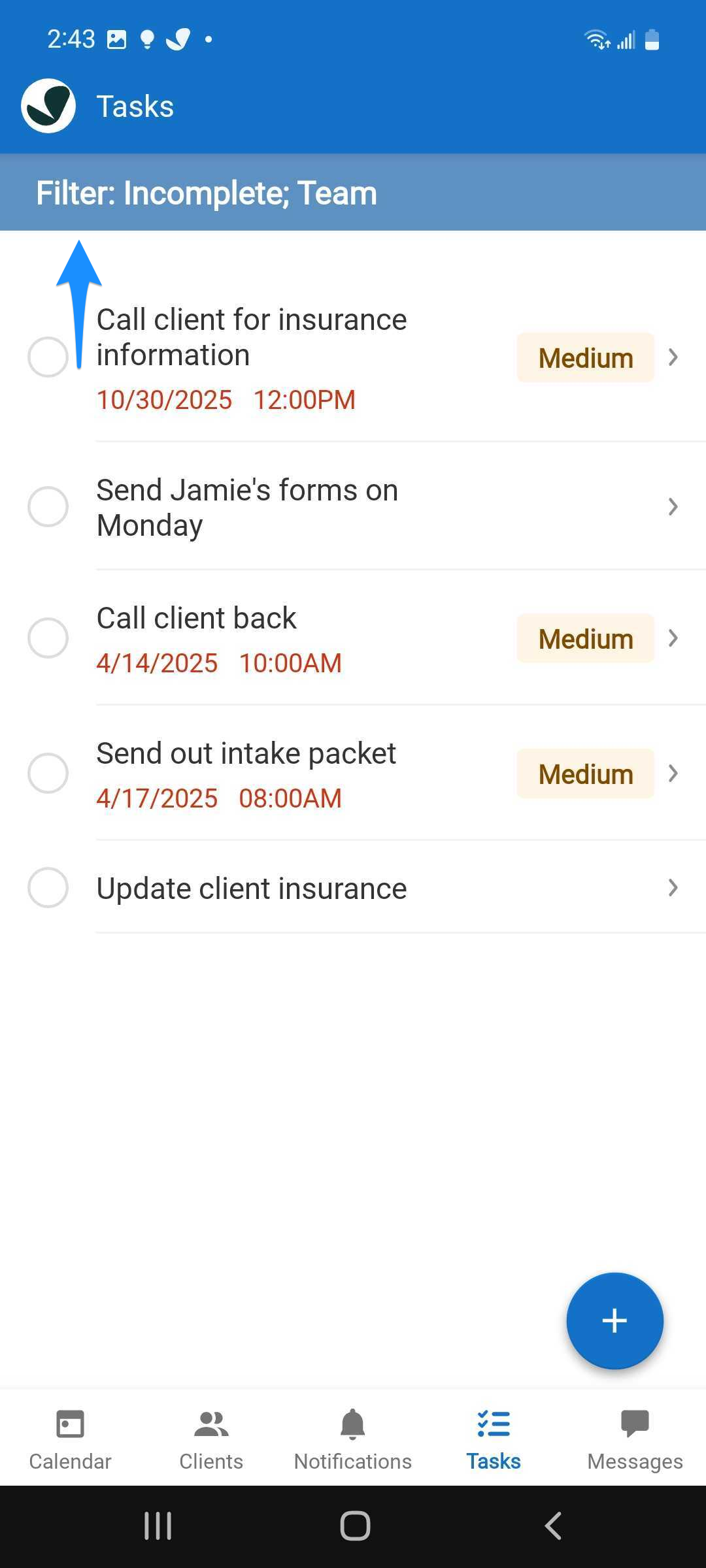 Using tasks and notifications on Android – SimplePractice Support