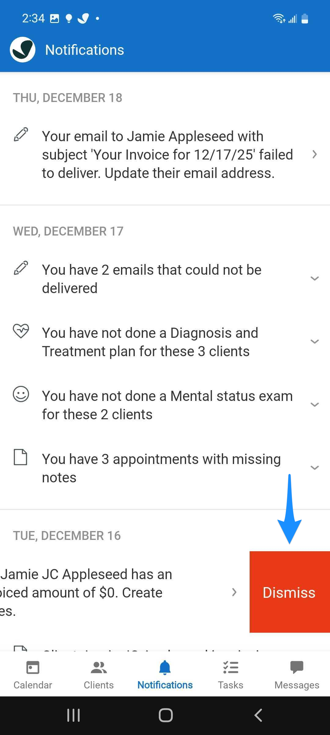 Using tasks and notifications on Android – SimplePractice Support